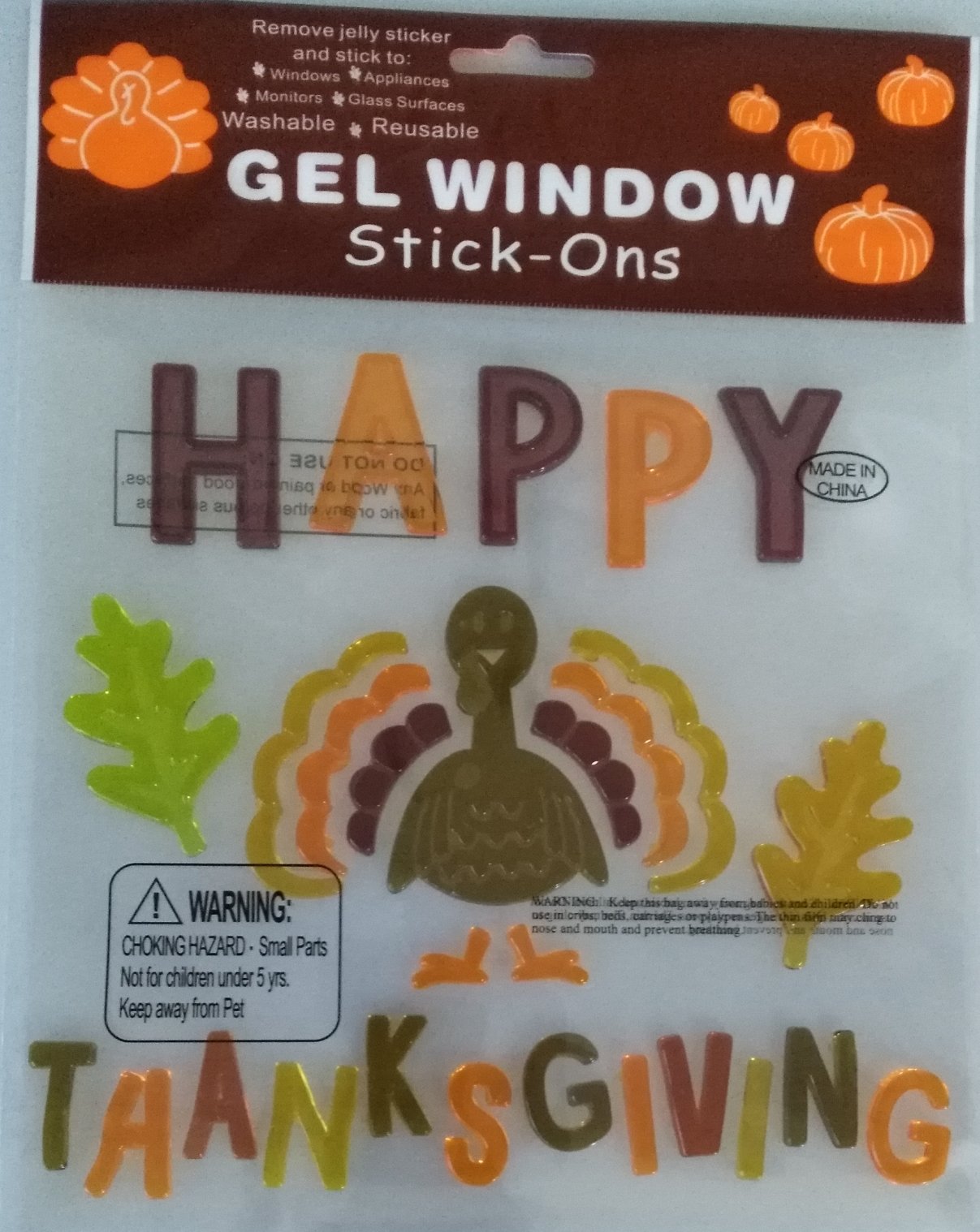 Amazon.com: Thanksgiving Gel Window Clings - Traditional Thanksgiving ...