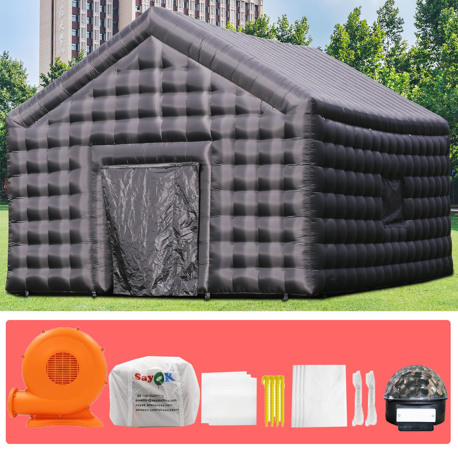 Amazon.com : SAYOK 26.25FT Versatile Inflatable Black Cube Tent House ...