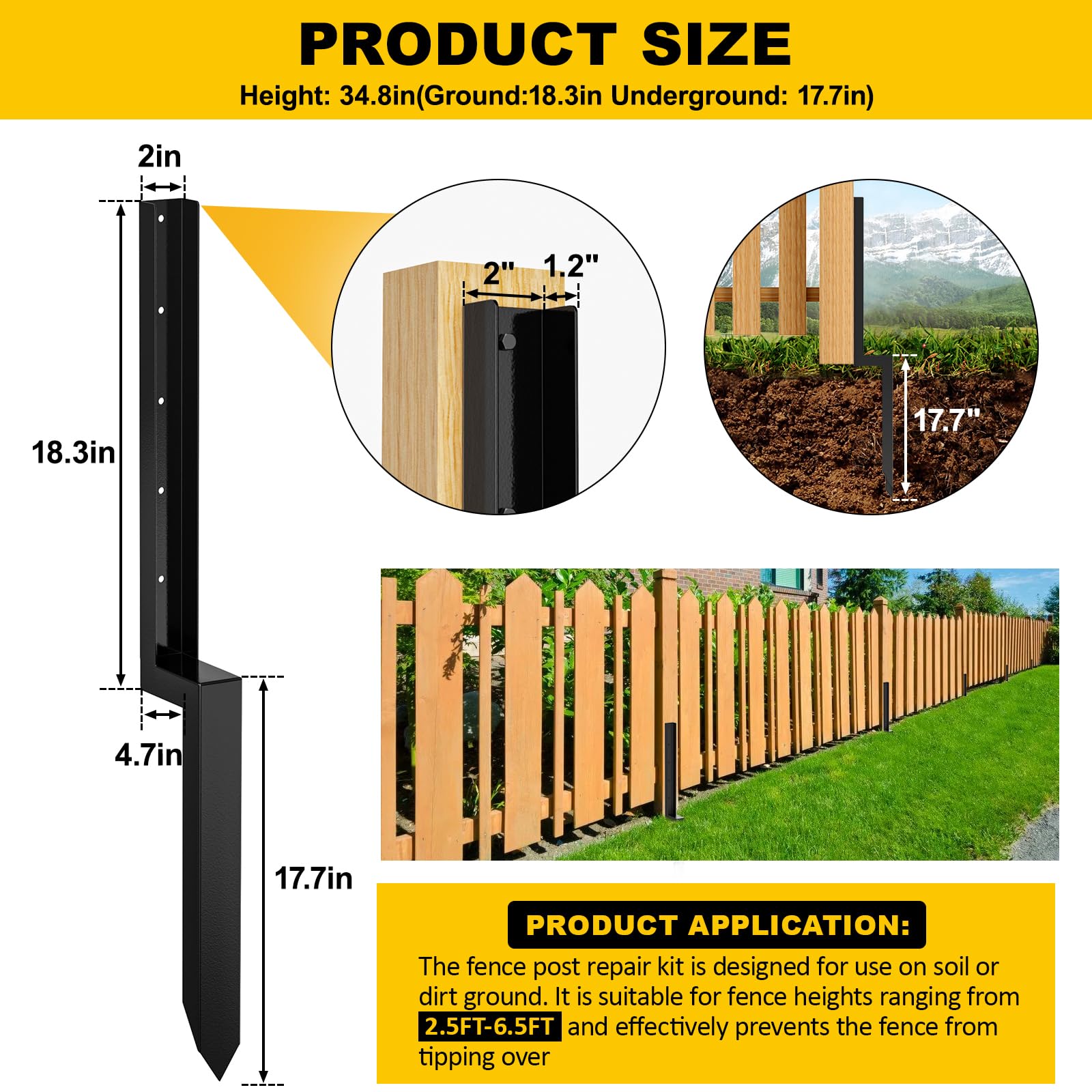 Snapklik.com : Fence Post Repair Stakes, Heavy Duty Steel Fence Post ...