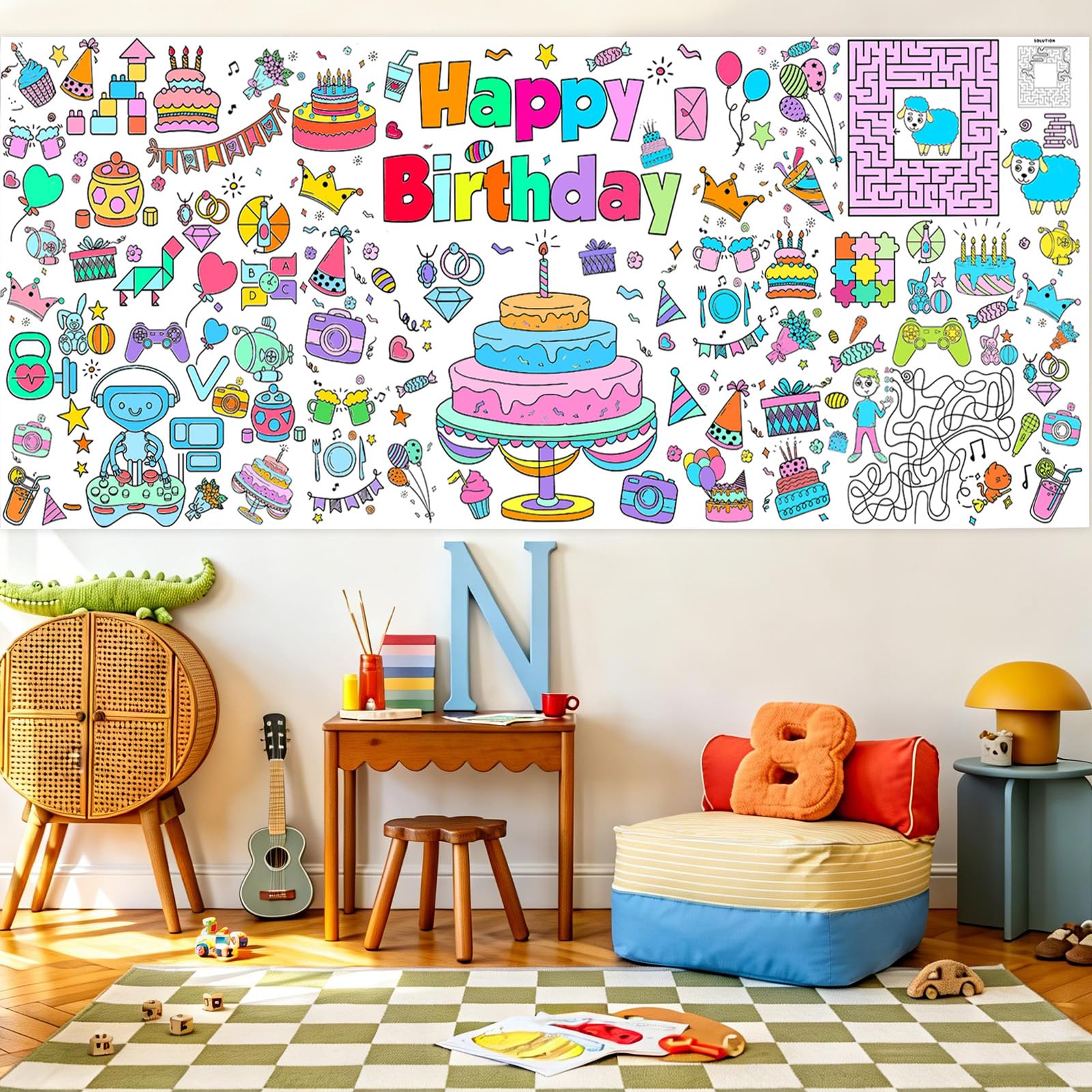 Snapklik.com : Happy Birthday Coloring Poster, 72 X 30 Inch Giant ...