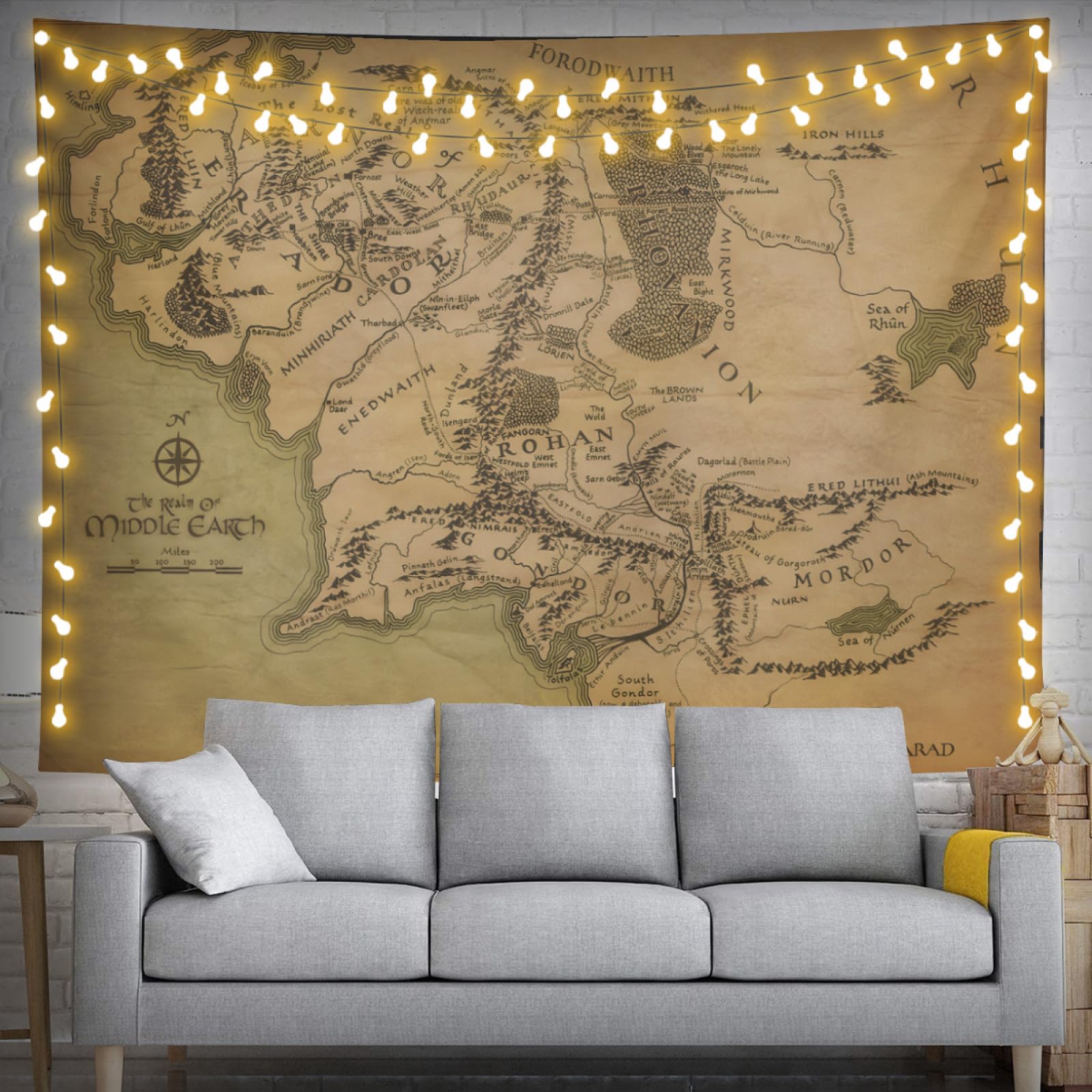 Snapklik.com : Vintage Map Of Middle Earth Tapestry Re-tro Middle Earth ...