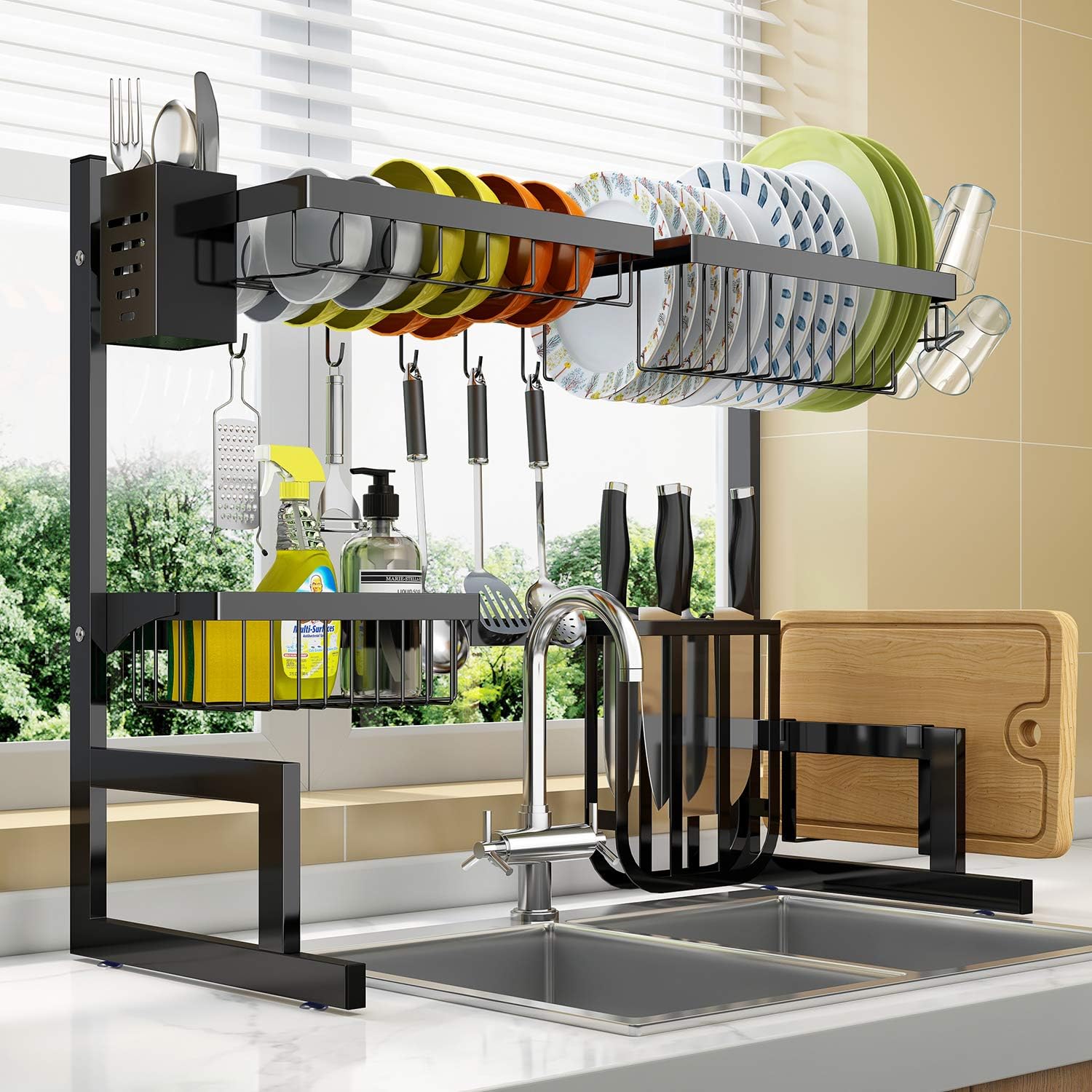 Amazon.com: Over The Sink Dish Drying Rack Adjustable (25.6"-33.5"), 2 ...