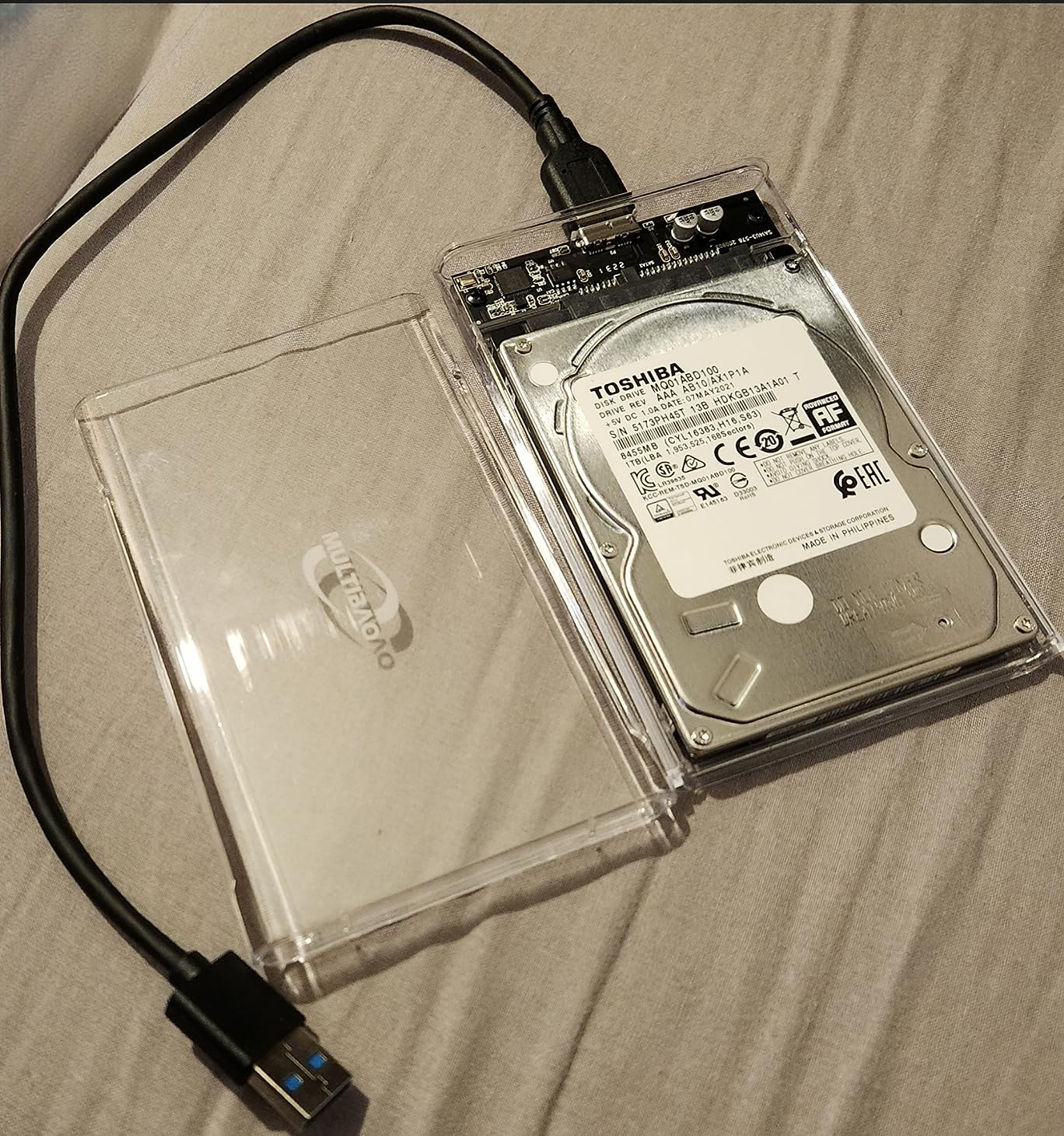 Multibao USB 3.0 to SATA External Hard Drive Enclosure Caddy Clear Case ...