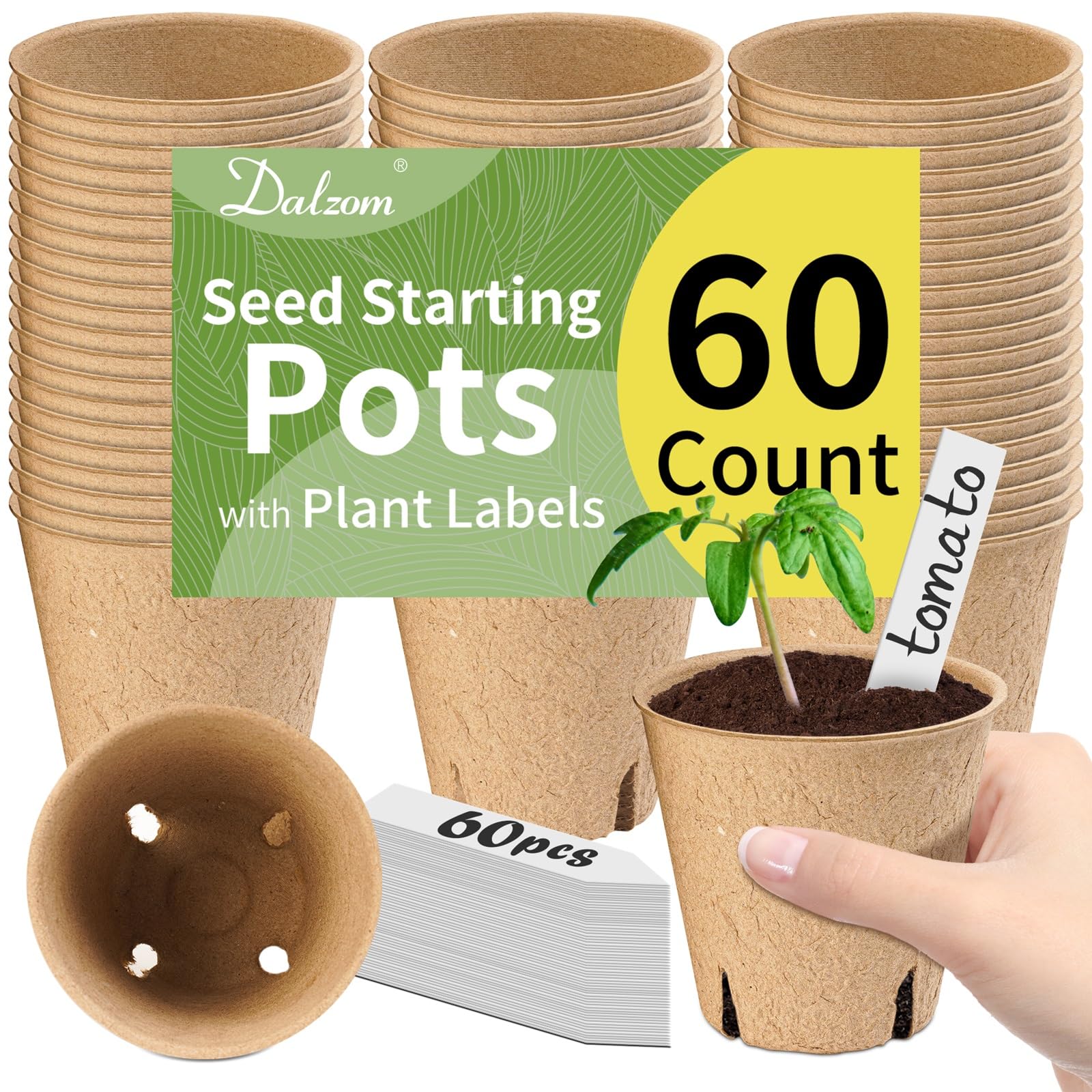 Amazon.com: Dalzom® 60Pcs 3.1” Peat Pots with 60Pcs Plant Labels ...