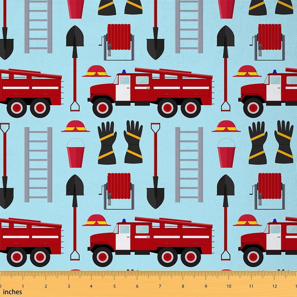 Amazon.com: Cute Red Fire Engine Fabric by The Yard for Kids,Cartoon ...