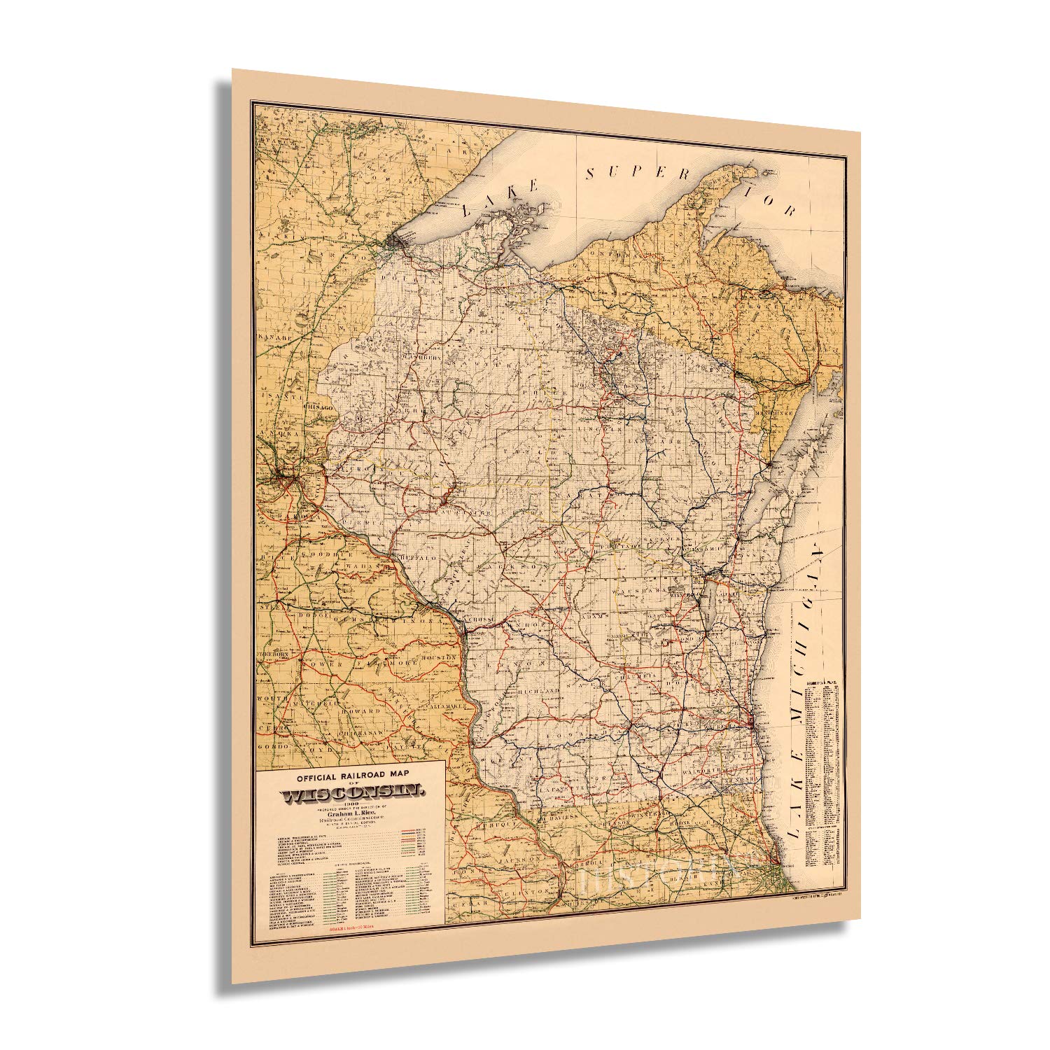 Historix Vintage 1900 Wisconsin Map Poster 24x30 Inch Vintage Wisconsin ...