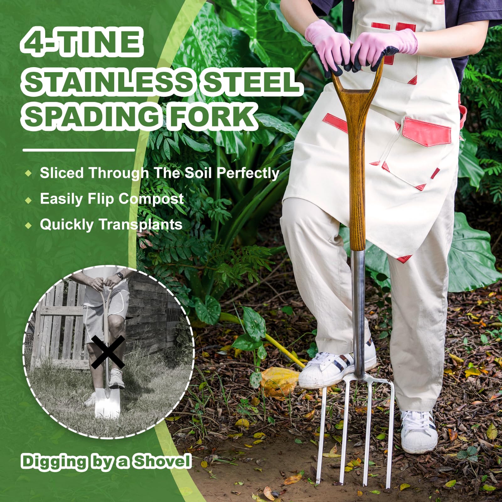 Farmer Pitchfork Prop Garden Fork For Loosening Soil Heavy-Duty 4-Tine ...
