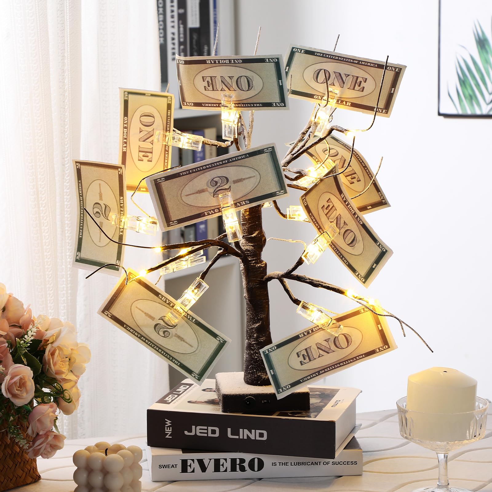 Gift Card Basket Holder Birch Twig LED Display Tree With 12 Clips ...