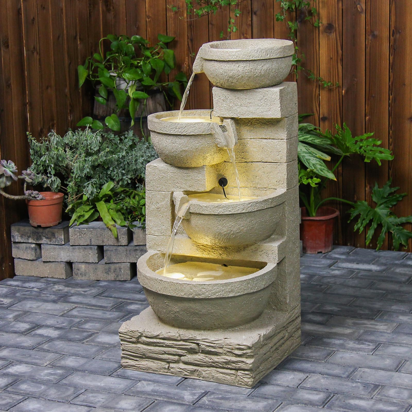 Amazon.com: YZM Modern Outdoor Fountain 4 Crocks Cascading Bowls and ...