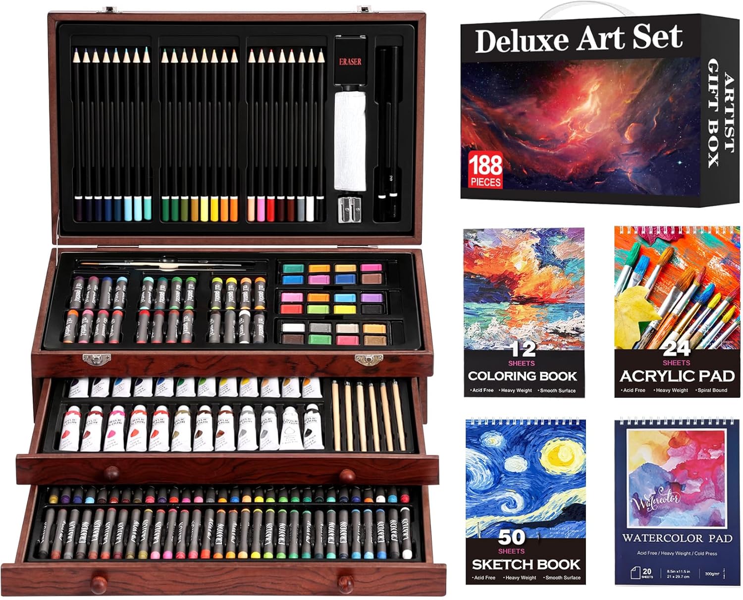 Amazon.com: 194 Piece Deluxe Art Set, Painting Drawing Art Supplies ...