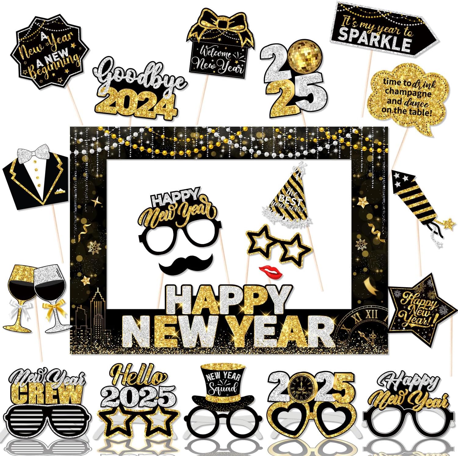 Amazon.com: 2025 New Years Photo Booth Props,New Years Eve Party ...