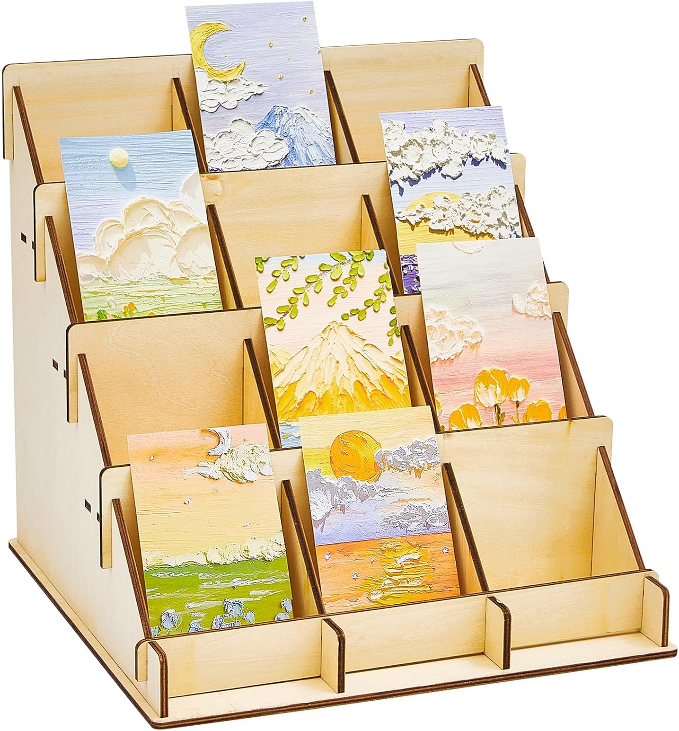 Amazon.com: Wenqik 4 Tier 12 Shelves Greeting Card Display Stand Wooden ...