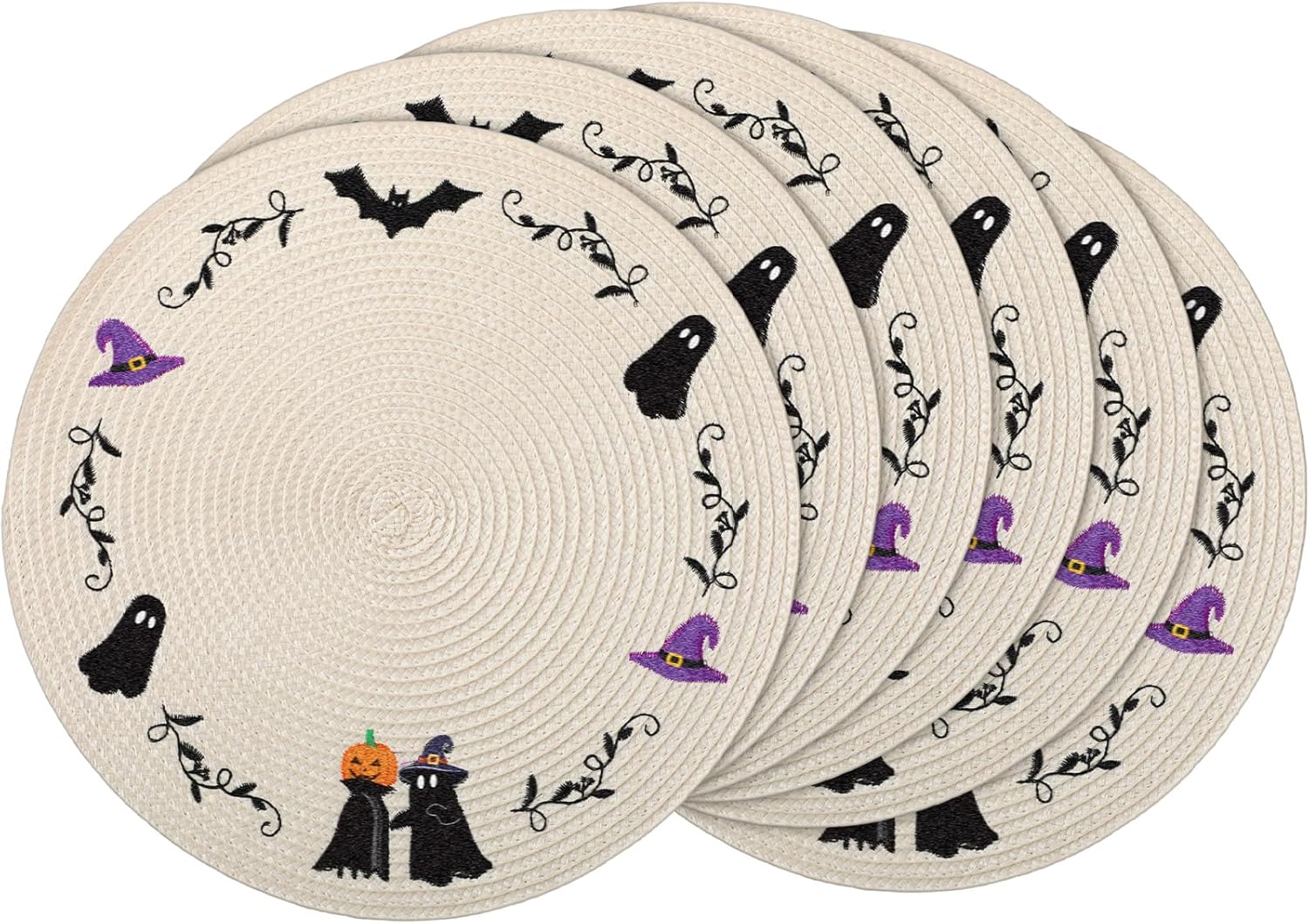 Amazon.com: Remerry 6pcs Halloween Round Placemats Embroidered ...