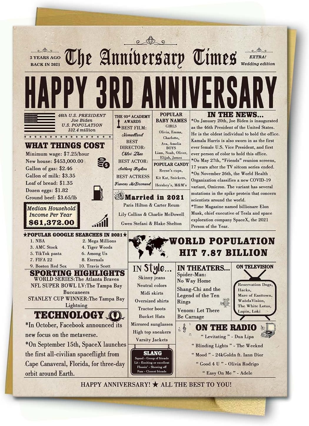 Amazon.com : VvOoOvV Jumbo 3rd Anniversary Card for Him Her, Unique ...
