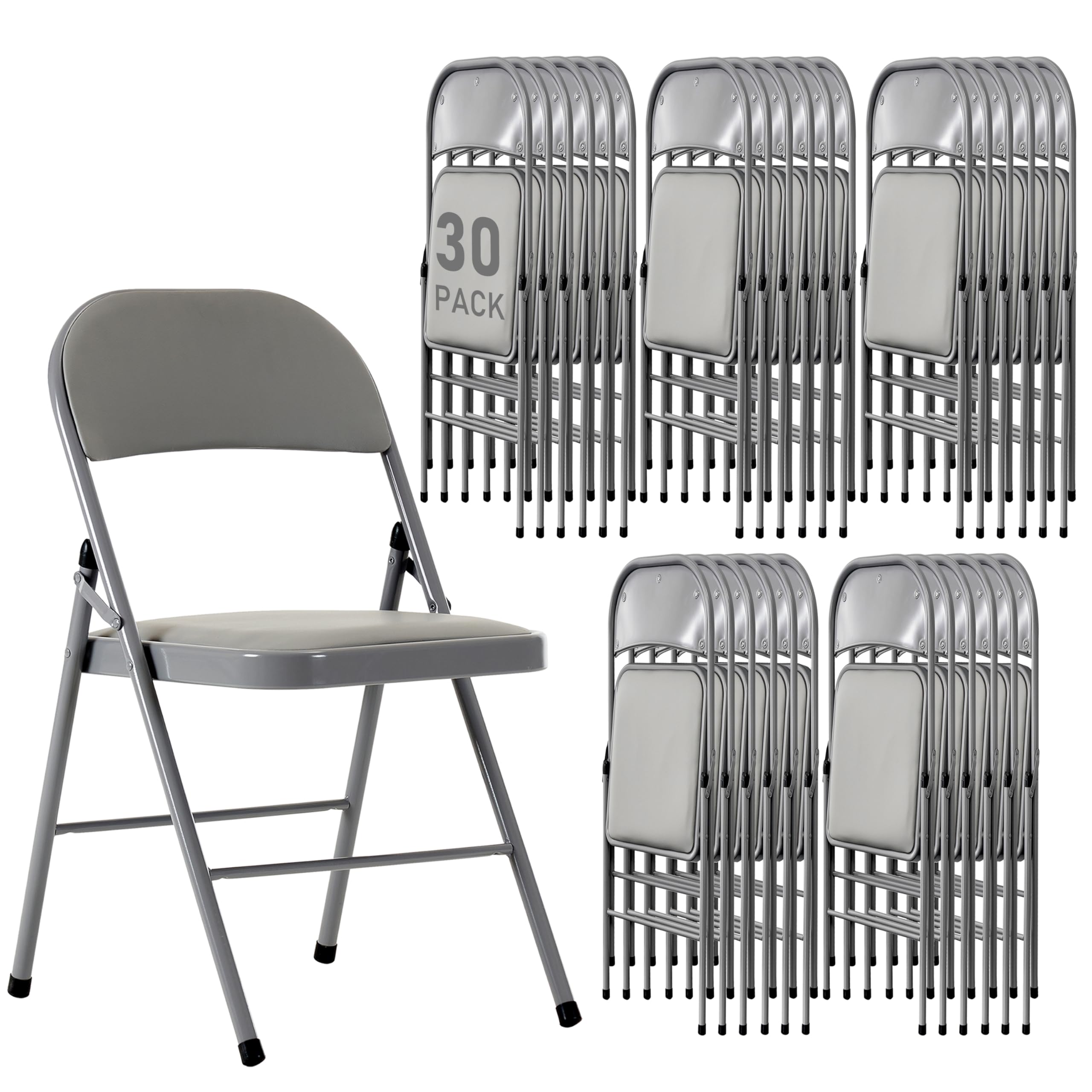 Amazon.com: 30 Pack Gray Folding Chairs with Padded Cushion and Back ...