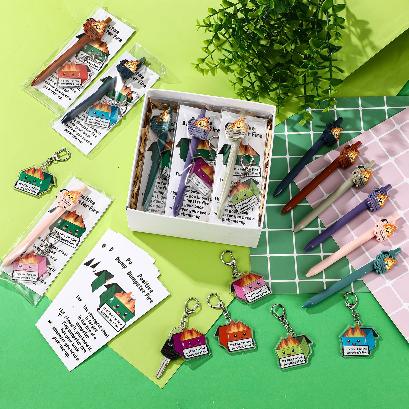 Snapklik.com : 36 Sets Dumpster Fire Gifts Christmas Funny Ballpoint Pens Acrylic Keychains And ...