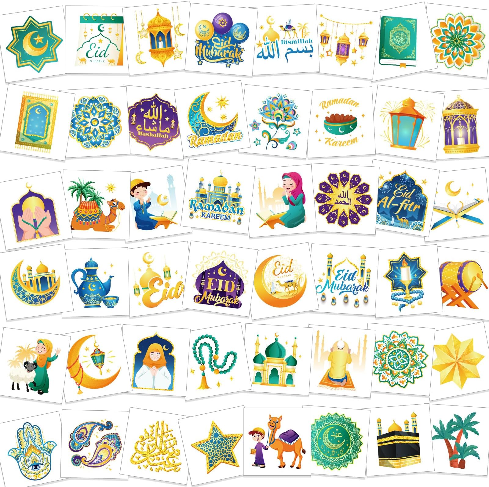 Amazon.com : HOWAF 96pcs Eid Mubarak Temporary Tattoos, Ramadan Kareem ...