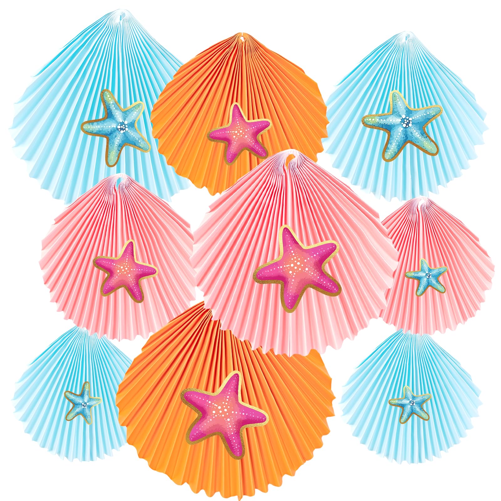 Amazon.com: SUNBEAUTY 9 PCS Shell Starfish Paper Fans Decorations Paper ...