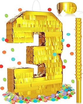 Amazon.com: Gold Foil Number Pinata 16 x 11 x 3 Inch Small Pinata with ...