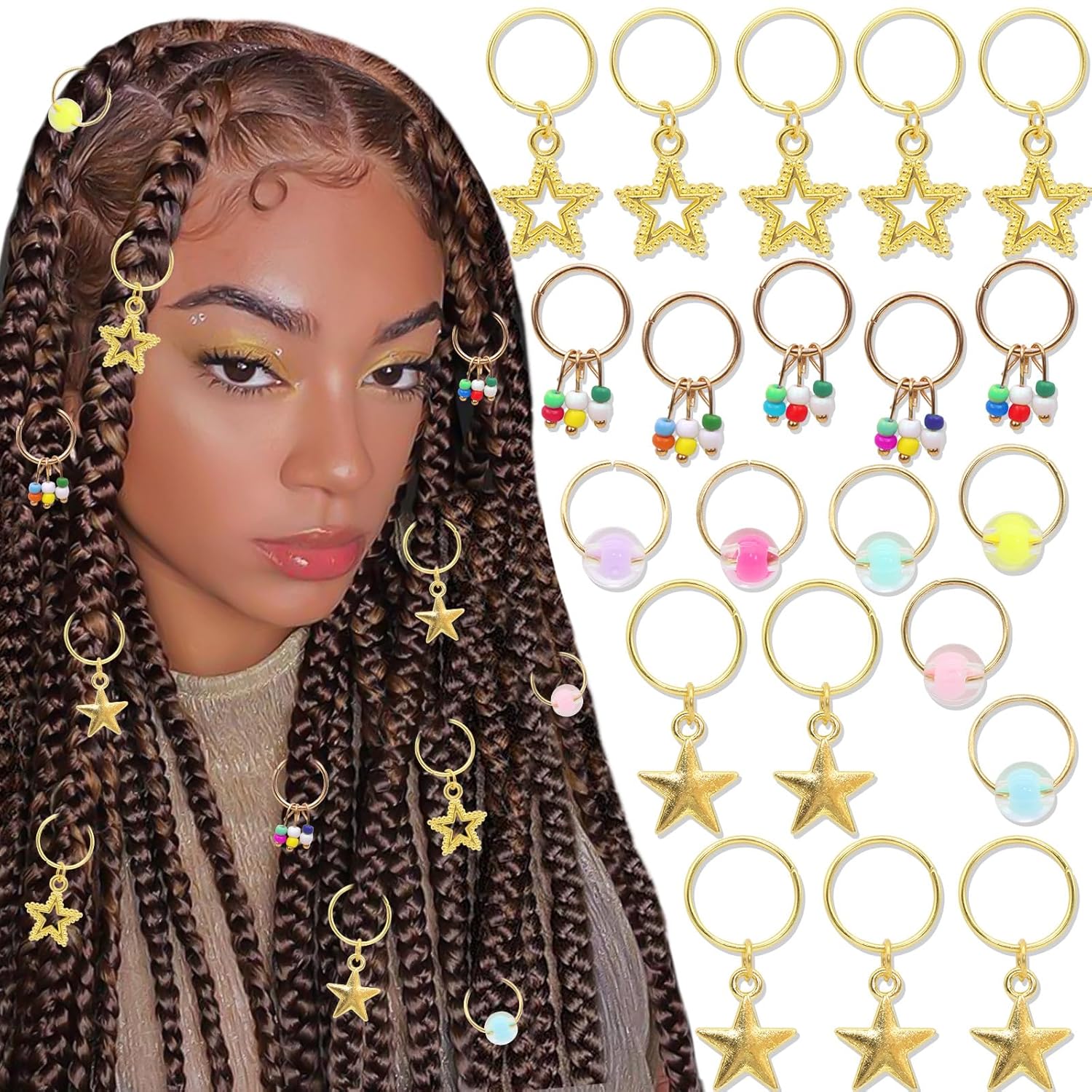 Amazon.com : SAWINDA 21 Pieces Stars Hair Jewelry for Braids Summer ...