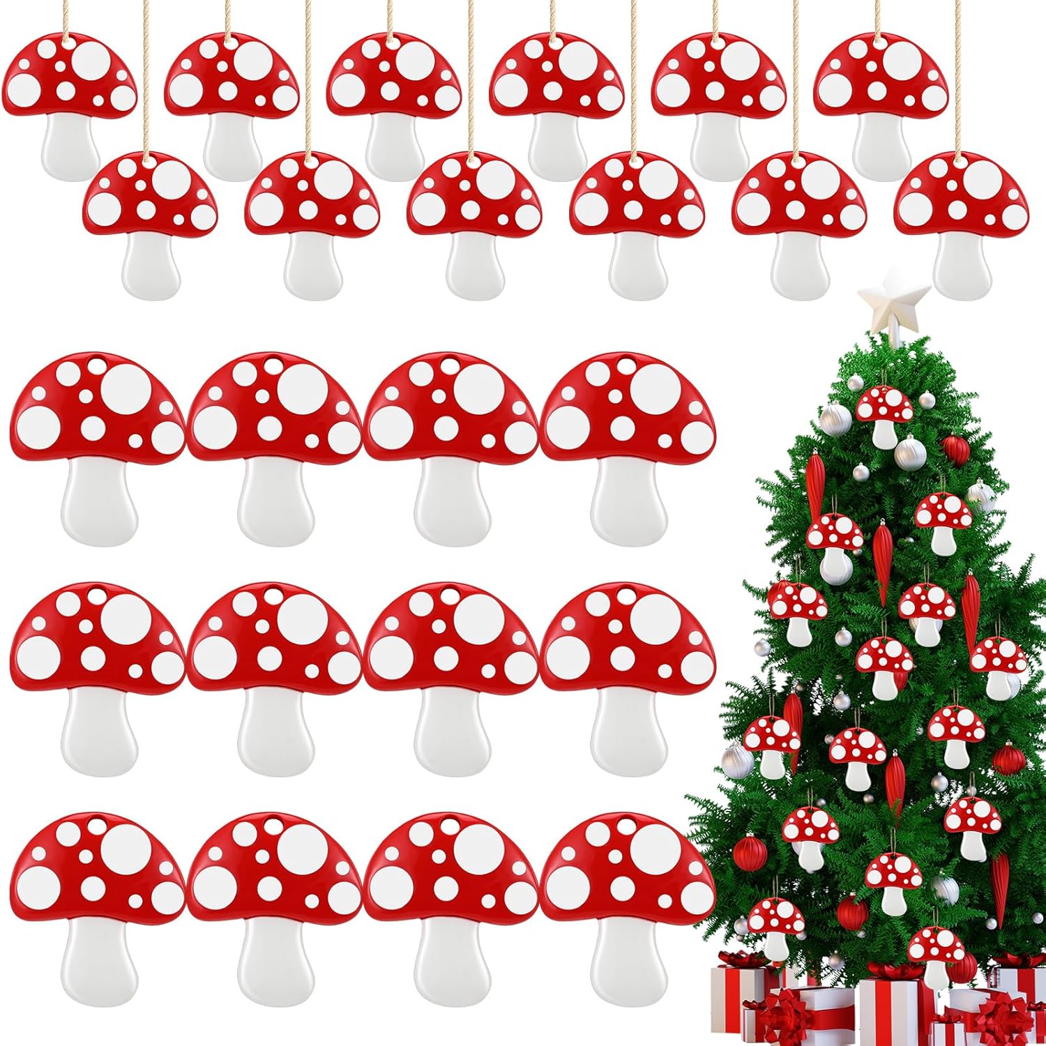 Amazon.com: Kajaia 24 Pcs Christmas Mushroom Hanging Ornament Vintage ...
