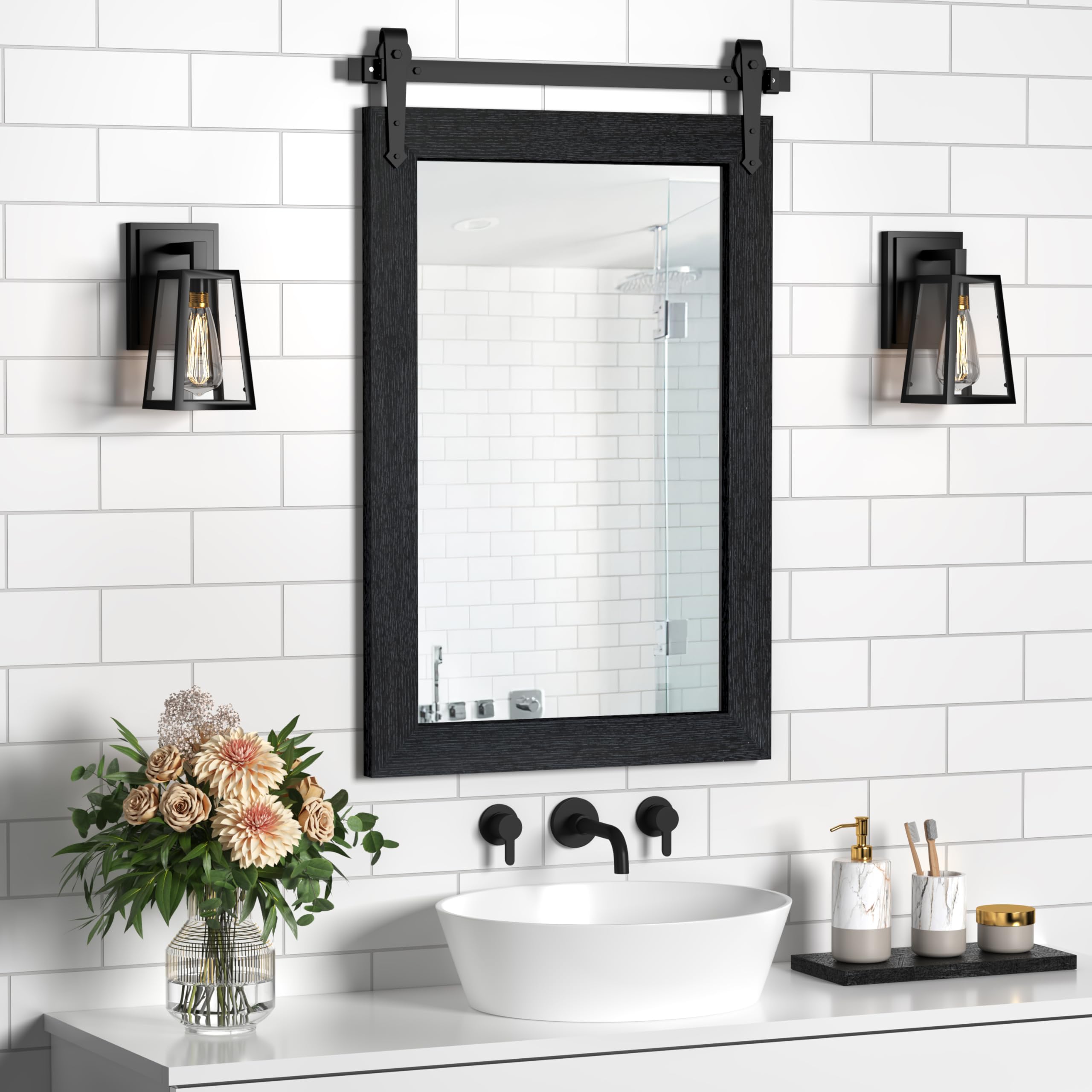 Amazon.com: Menscha Farmhouse Bathroom Mirrors 24”x35” Black Rustic ...