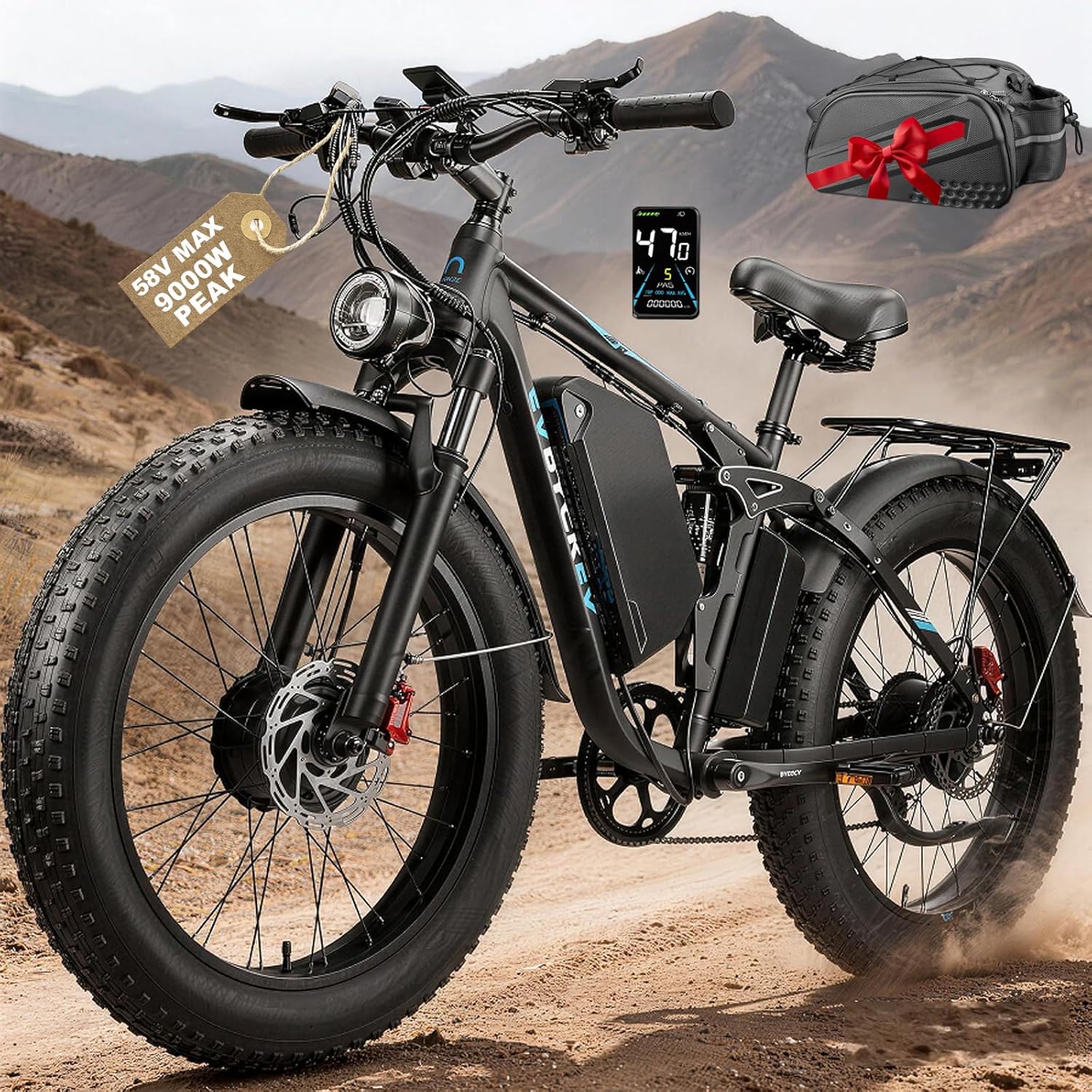 Amazon.com : 9000W Peak Dual Motor Ebike for Adults 47 MPH Fast ...