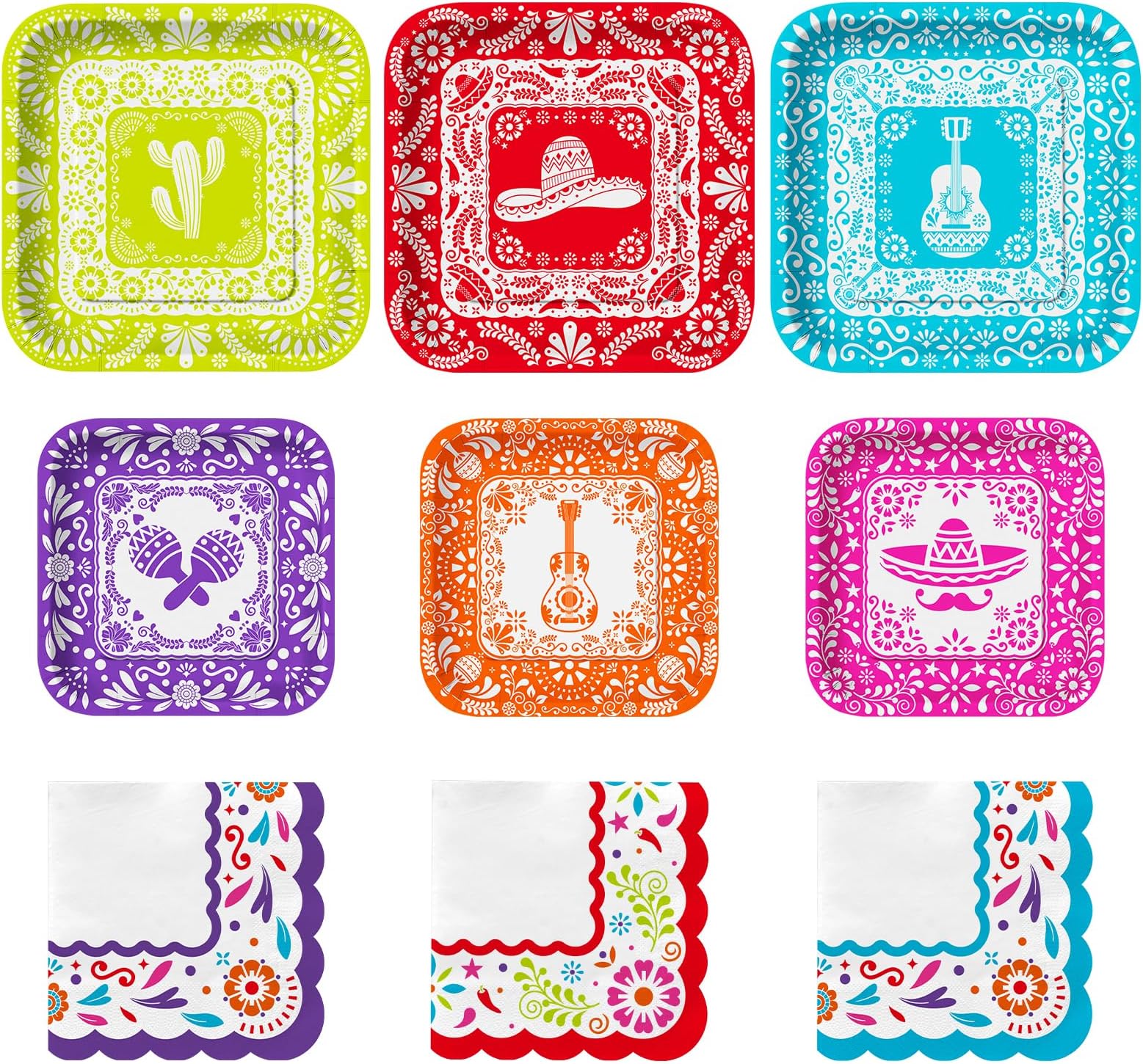 Amazon.com: Newtay 100 Pcs Fiesta Party Plates Decorations Mexican ...