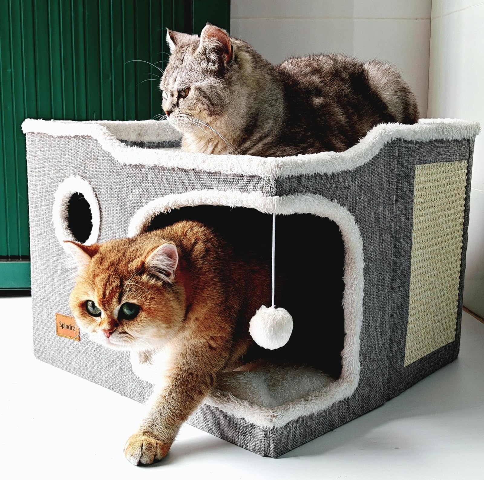 Spindro Cat Bed for Indoor Cats, Cats Cube House with Scratch Pad Cat ...