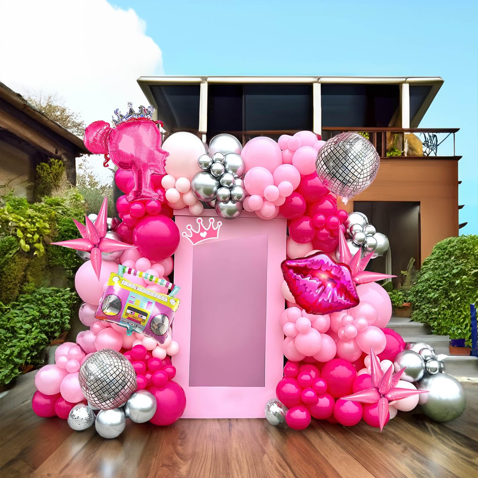 Amazon.com: Hot Pink Silver Balloon garland arch Kit with mylar Disco ...