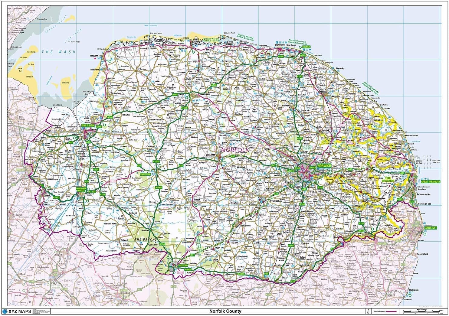 Norfolk County Map-Paper : Amazon.co.uk: Stationery & Office Supplies