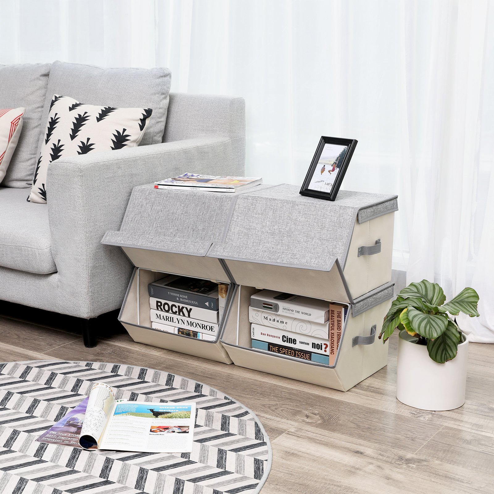 Buy SONGMICS Set of 4 Storage Boxes with Magnetic Hinged Lid, Stackable ...