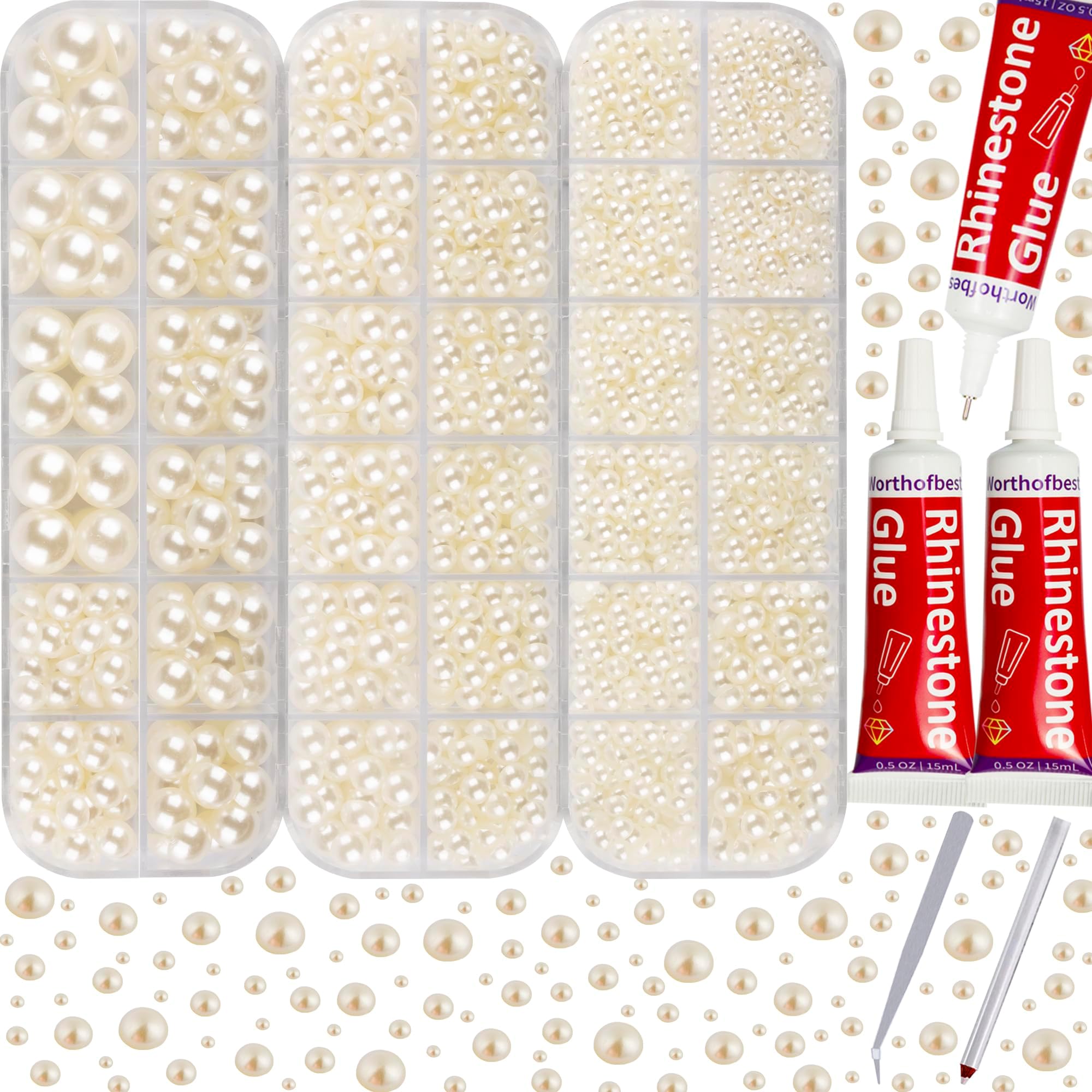 Amazon.com: KEJUEEB HotfixHalf Pearls,Flatback Pearl Beads,Bottom with ...