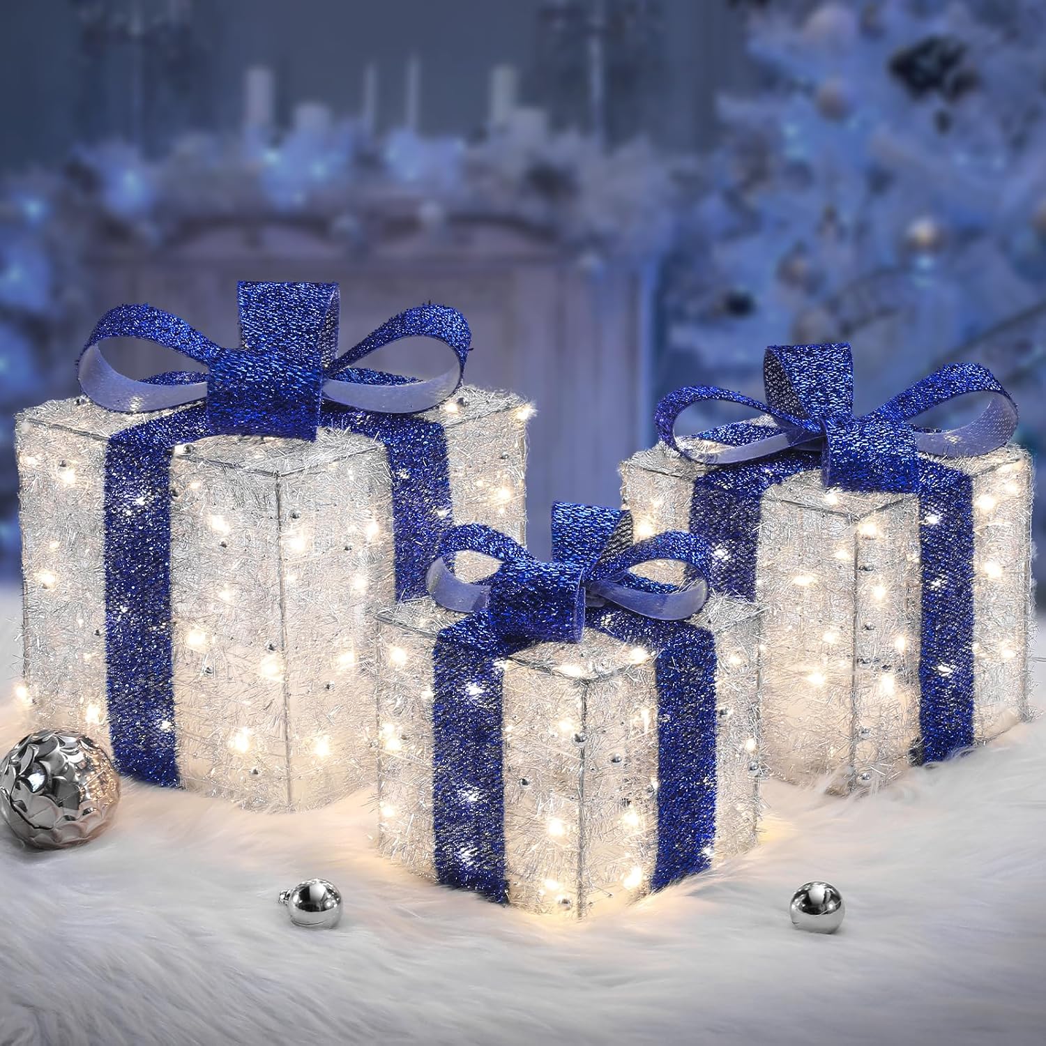 Amazon.com: Blue Christmas Decorations, Christmas Lighted Gift Boxes ...