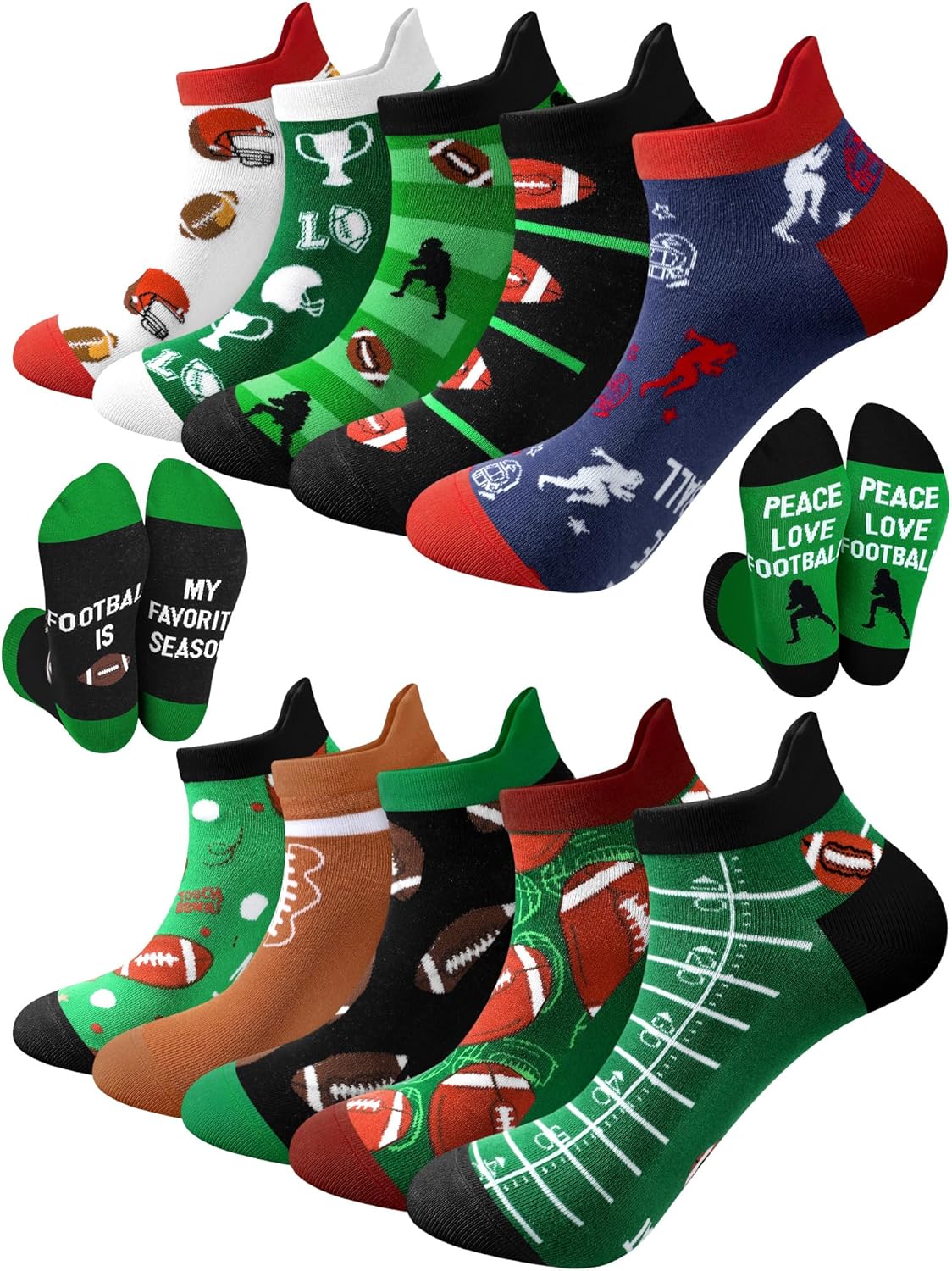 Amazon.com: Patelai 10 Pairs Novelty Football Socks for Men Funny ...