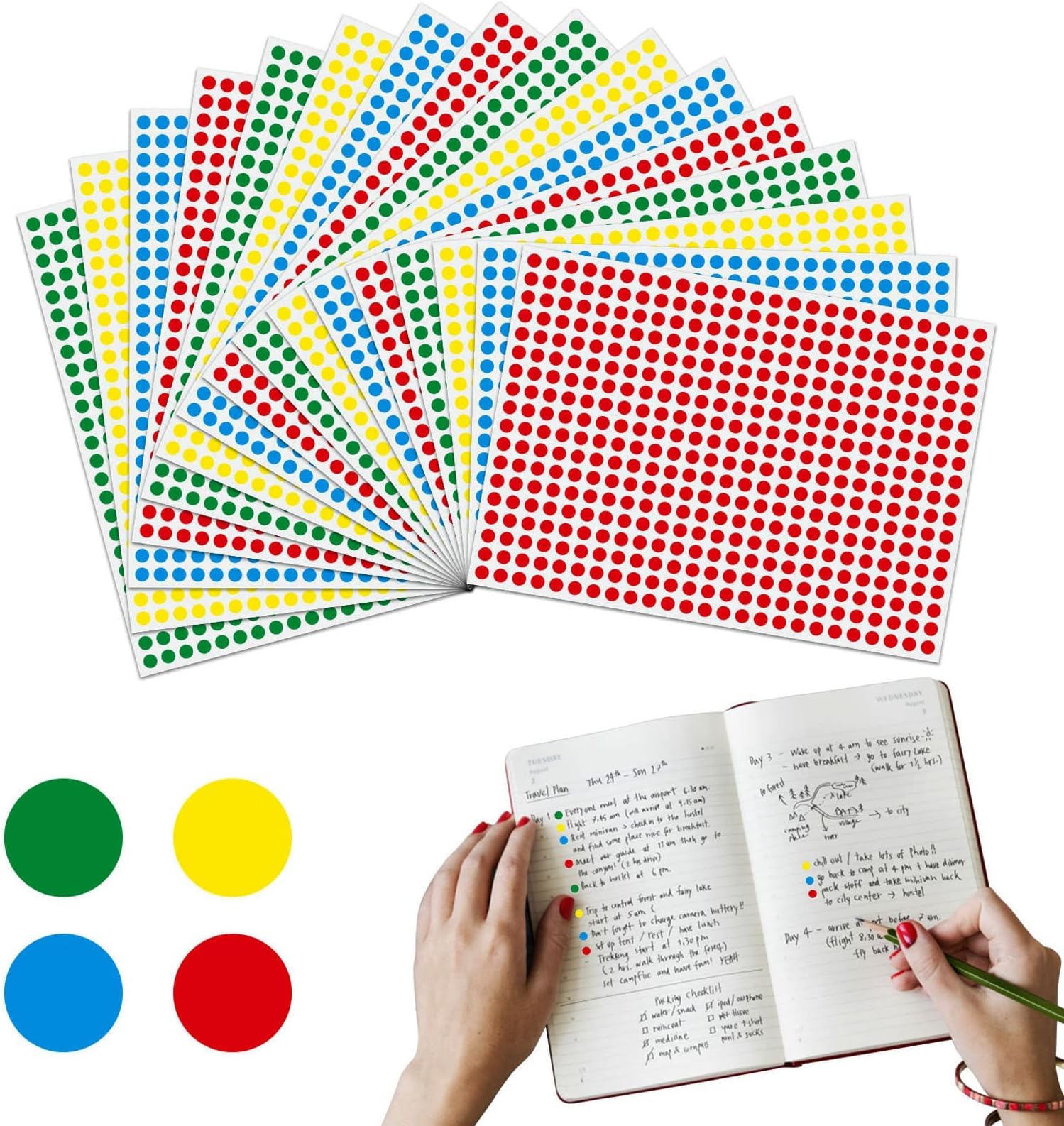 7200Pcs Dot Stickers 1/4 inch，4 Colors Small Round Stickers Labels ...