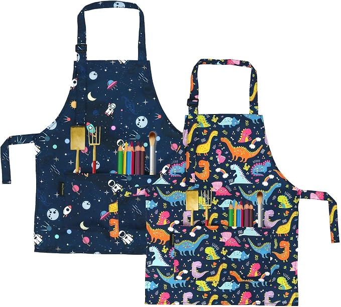 Amazon.com: BeeGreen Kids Apron 2 Pack Cooking Aprons with Adjustable ...