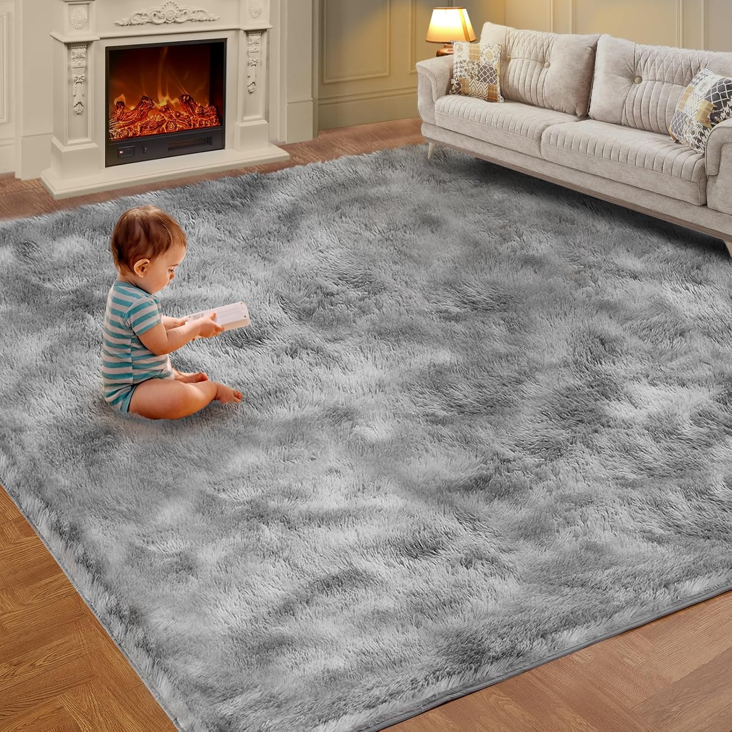 Amazon.com: Ultra Soft Indoor Modern Area Rugs, 5x7 Tie-Dyed Light Grey ...