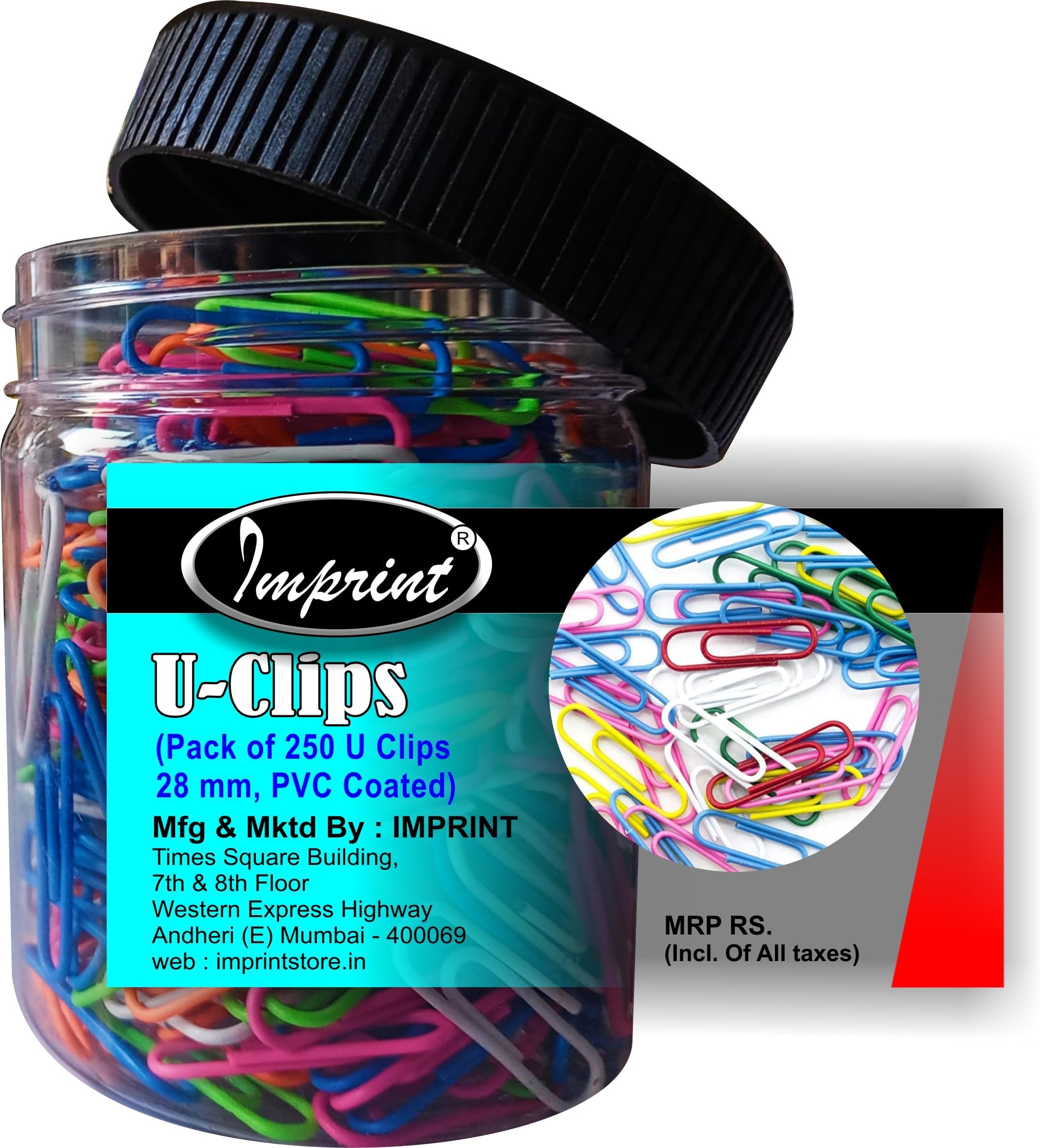 IMPRINT U Clip Reusable Jar - Pack of 250 Clips, PVC Coated, Rust Proof ...