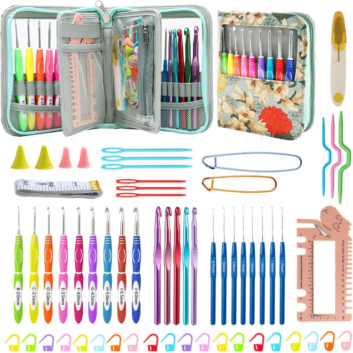 Amazon.com: Dasonwin 60-Piece Ergonomic Crochet Hooks Set with Travel ...