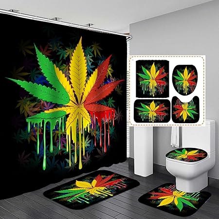 Amazon.com: Jayden&Madge 4PCS/Set Weed Leaf Shower Curtain, Jamaican ...