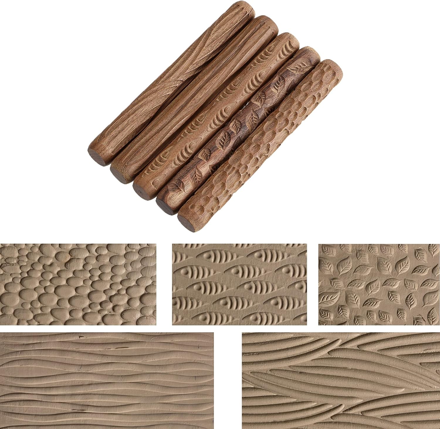 JuxYes Set of 5 Modeling Pattern Pottery Rollers Kits - Fish Leaves ...