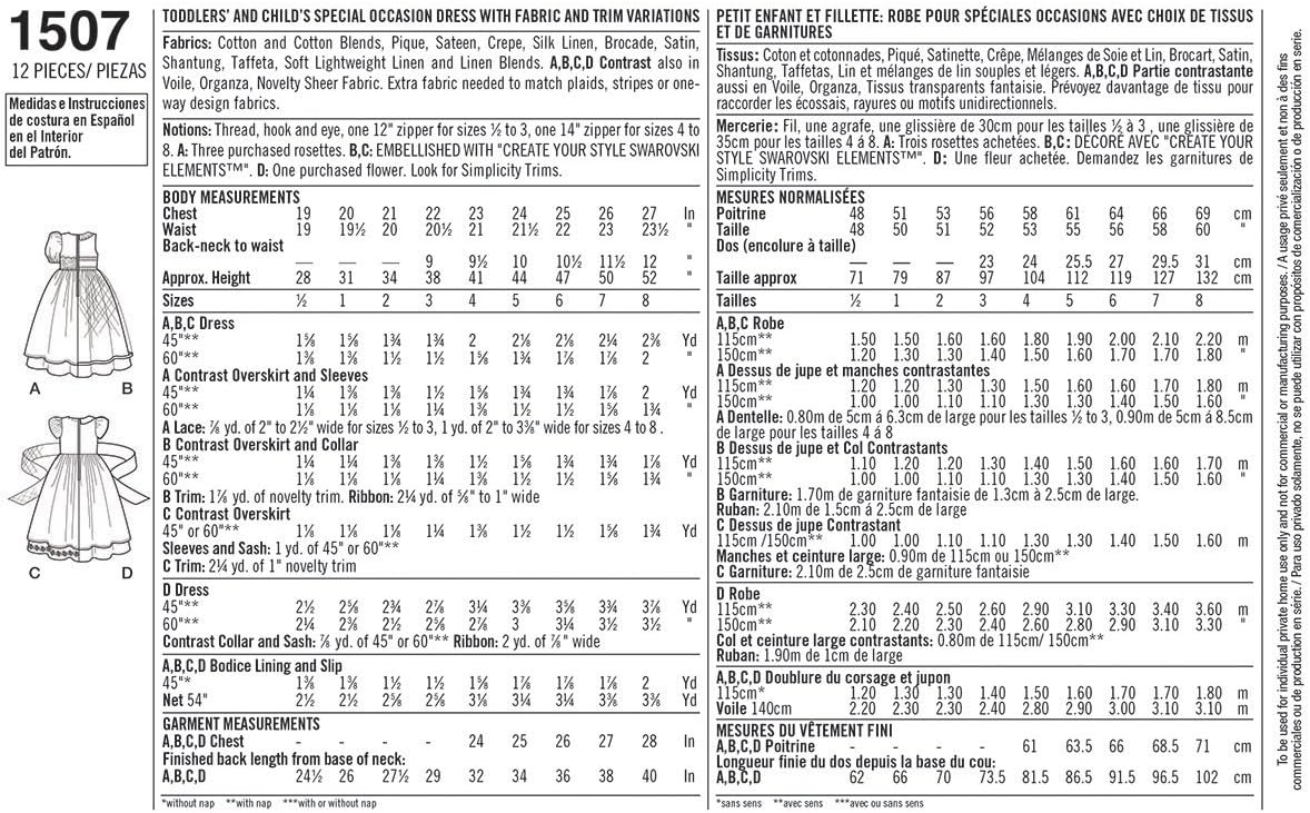 Simplicity Sewing Pattern 1507: Toddlers’ and Child’s Special Occasion ...