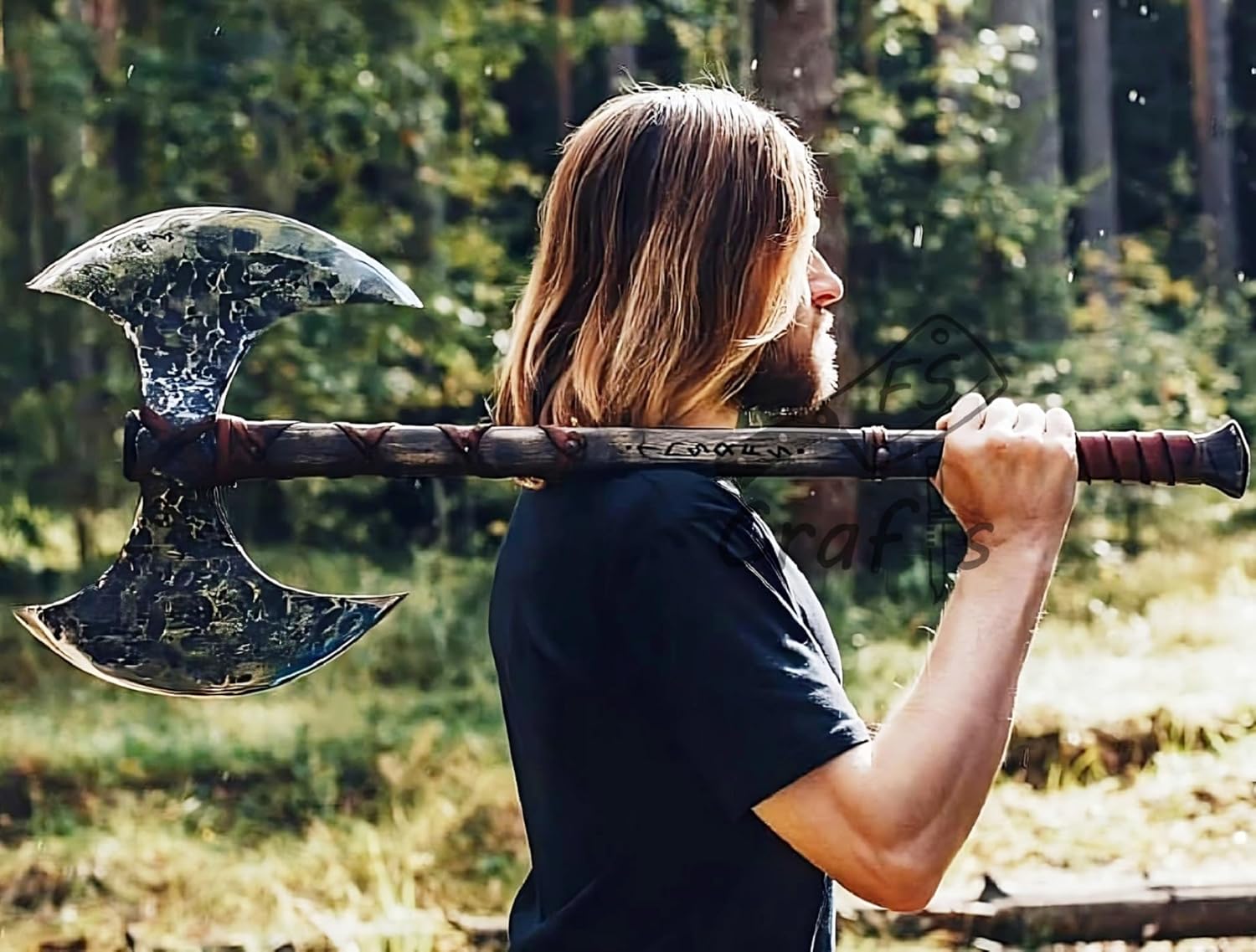 Amazon.com : FS Crafts AxeVS002 34" Double Edged Battle Axe Two Hand ...