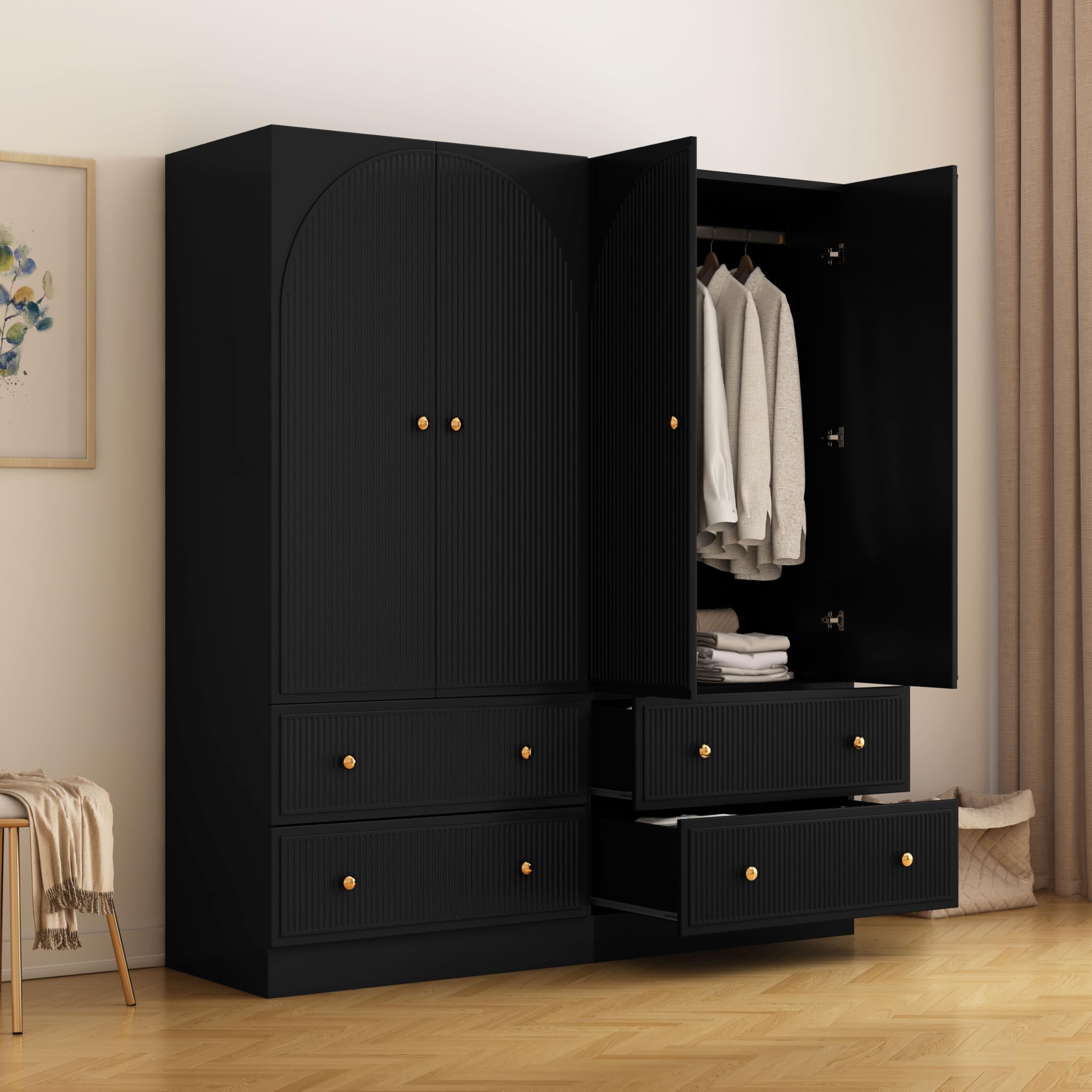 Amazon.com: ORRD Black Freestanding Armoire Wardrobe Closet with 2 ...