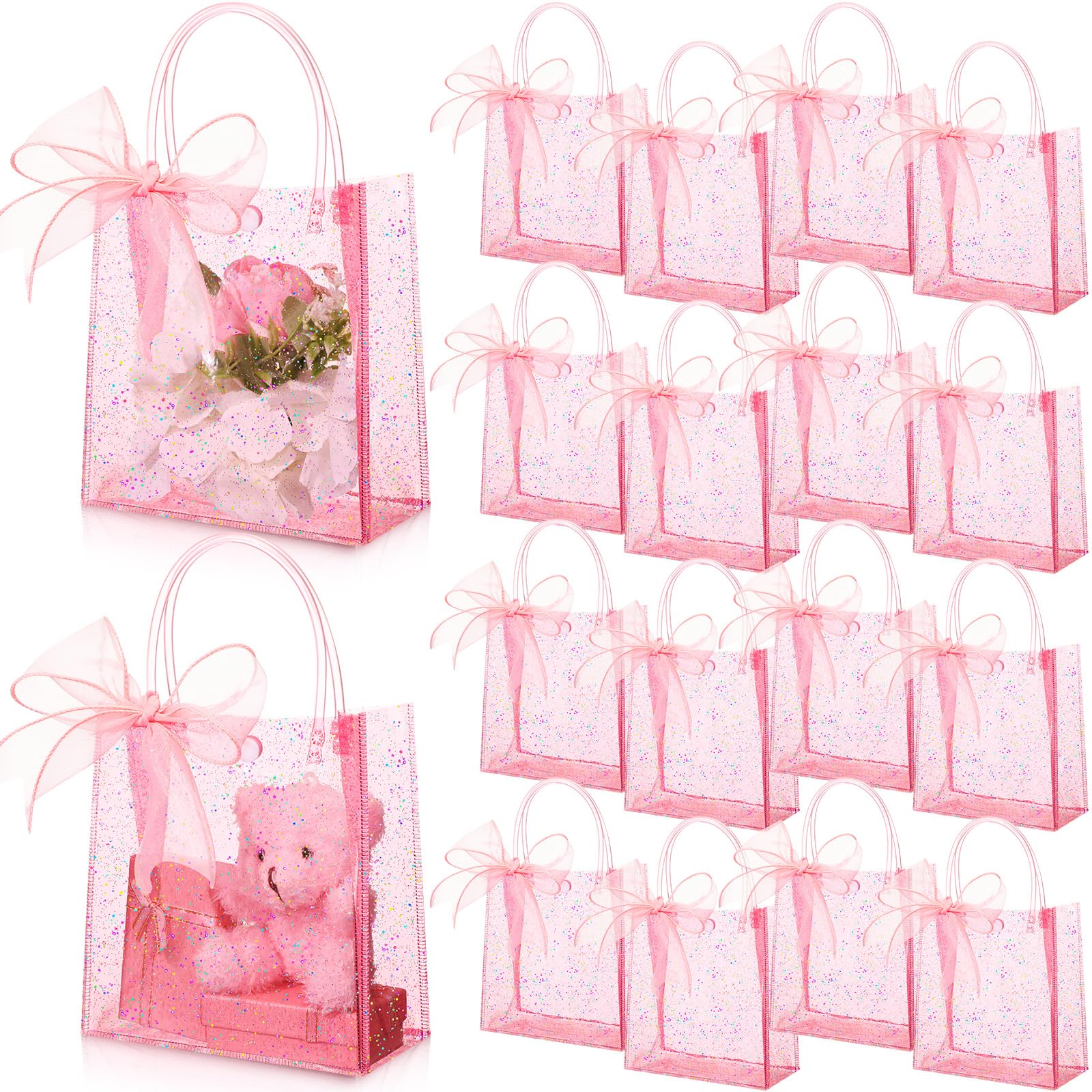 Amazon.com: Sayglossy 24 Pcs Clear Pink Gift Bags with Handles 6.3 x 5. ...