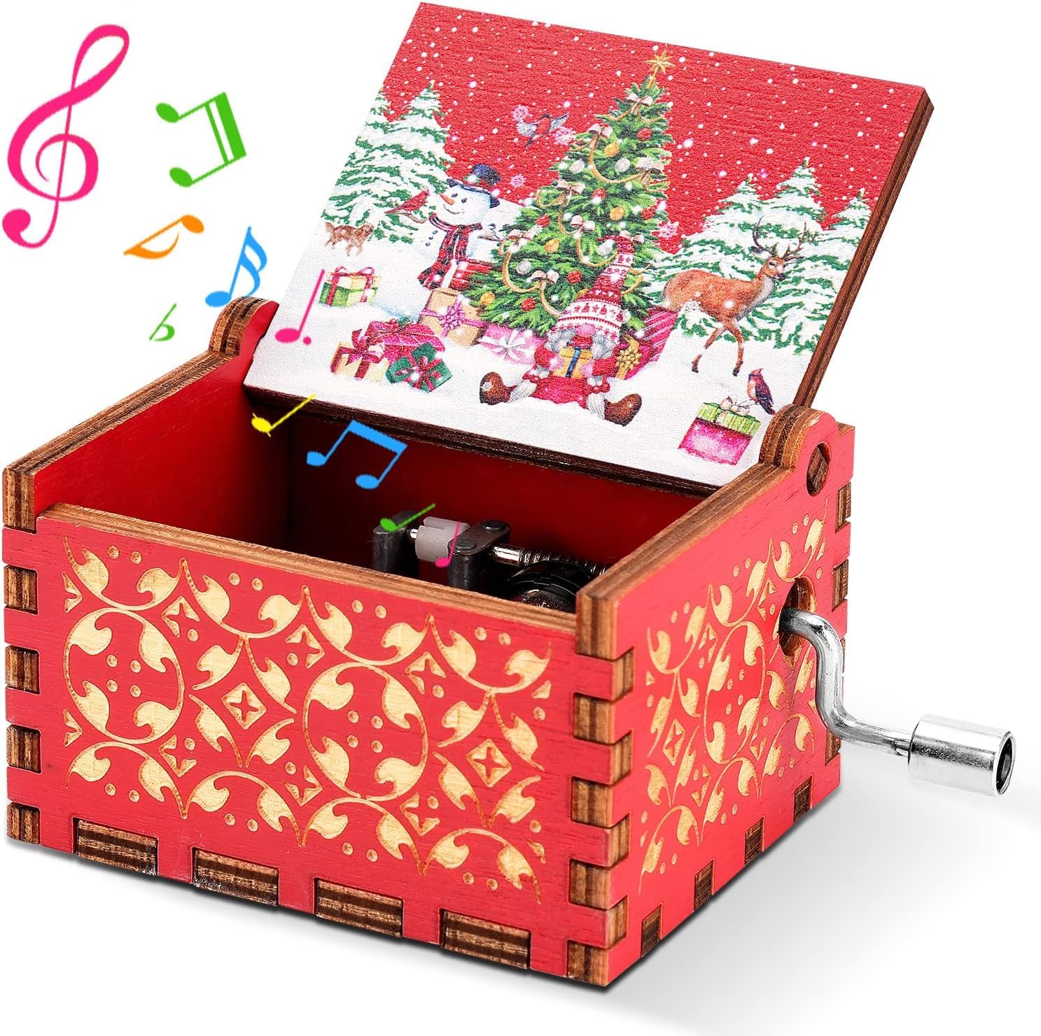 Buy CAAJU Merry Christmas Music Box - Hand Crank Engraved Musical Box ...