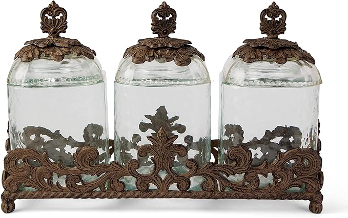Amazon.com: GG Collection 3-Piece Glass Canister Set With Acanthus Leaf ...