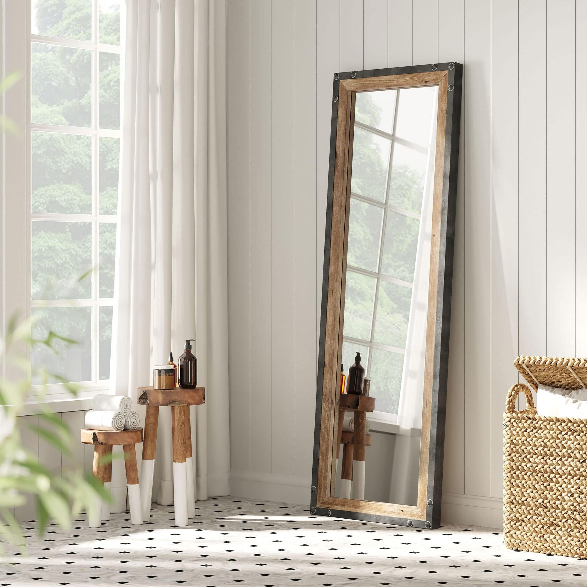 Amazon.com: MELOMOIR Rustic Farmhouse Full Length Mirror, 64"x21" Wood ...