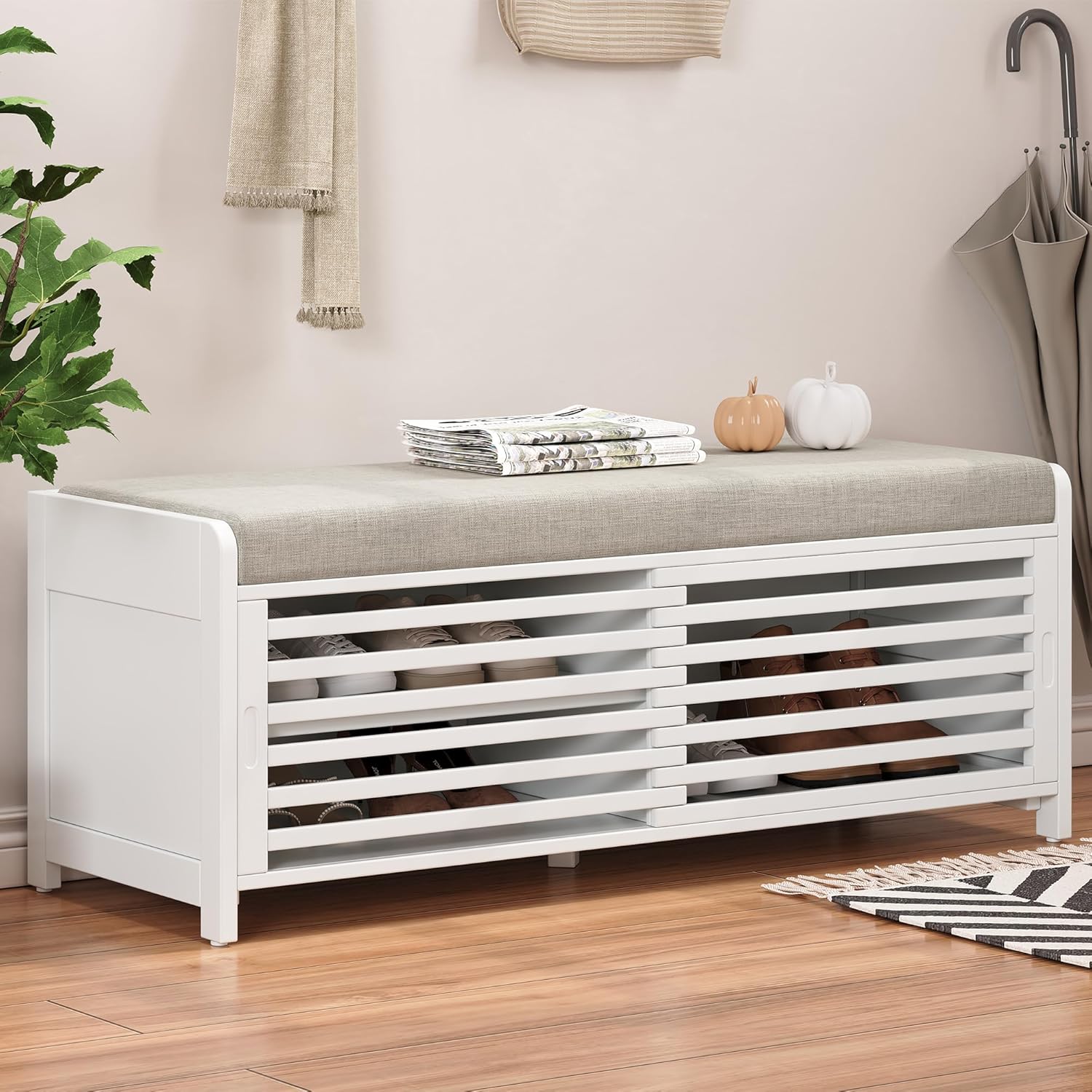 Amazon.com: Storage Bench for Entryway, Shutter Storage Bench with Shoe ...